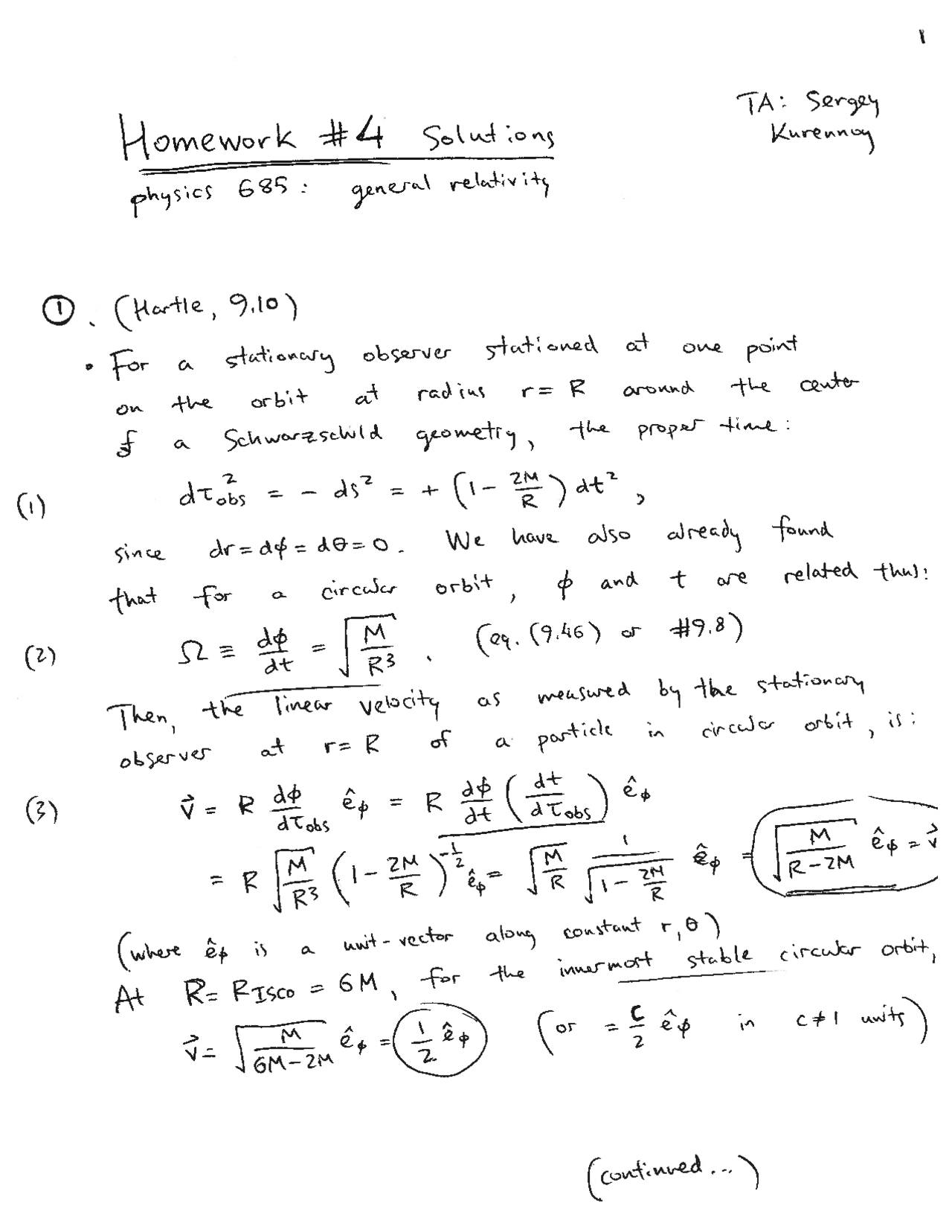 Assignment Solved Relativity Gravitation And Cosmology Phys 675
