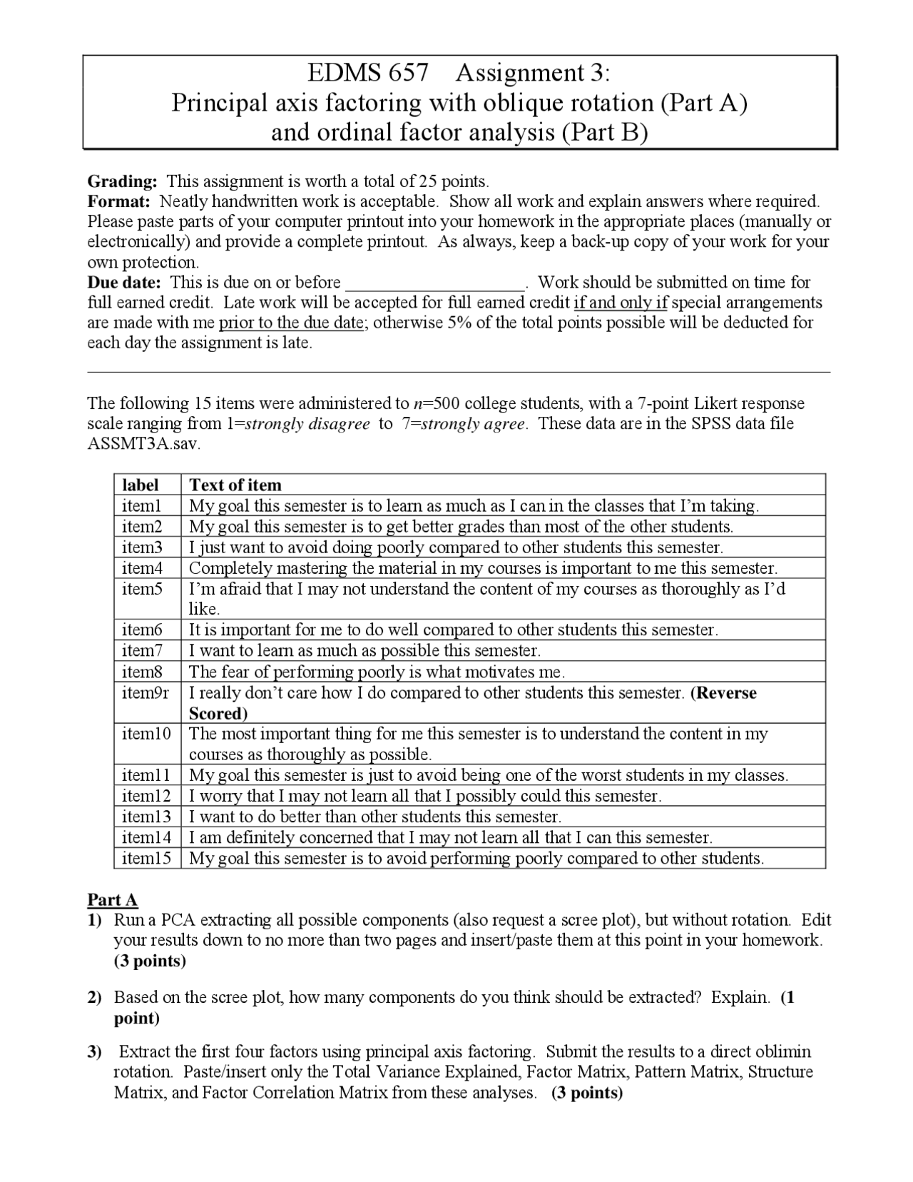 Assignment 3 Principles Axis Factoring With Oblique And Ordinary Edms 657 Docsity
