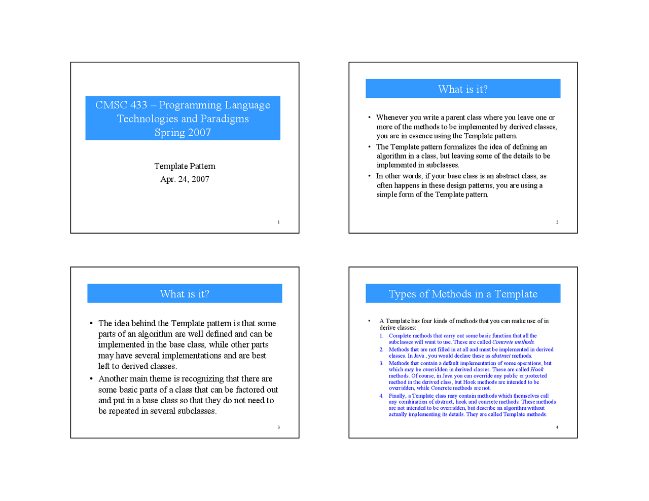 Types Of Methods In A Templates In Paradigms Cmsc 433 Docsity