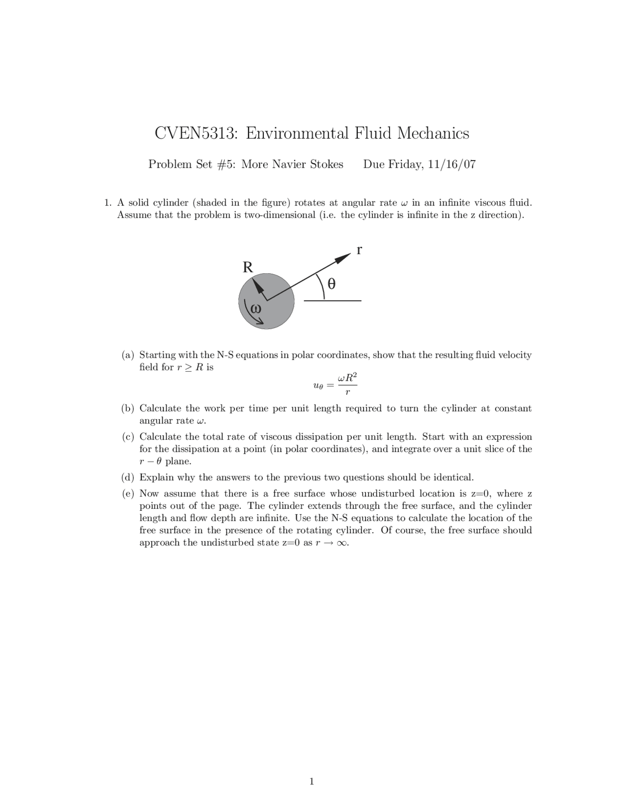 2 Solved Problems on Environmental Fluid Mechanics - Assignment 5 | CVEN 5313 - Docsity