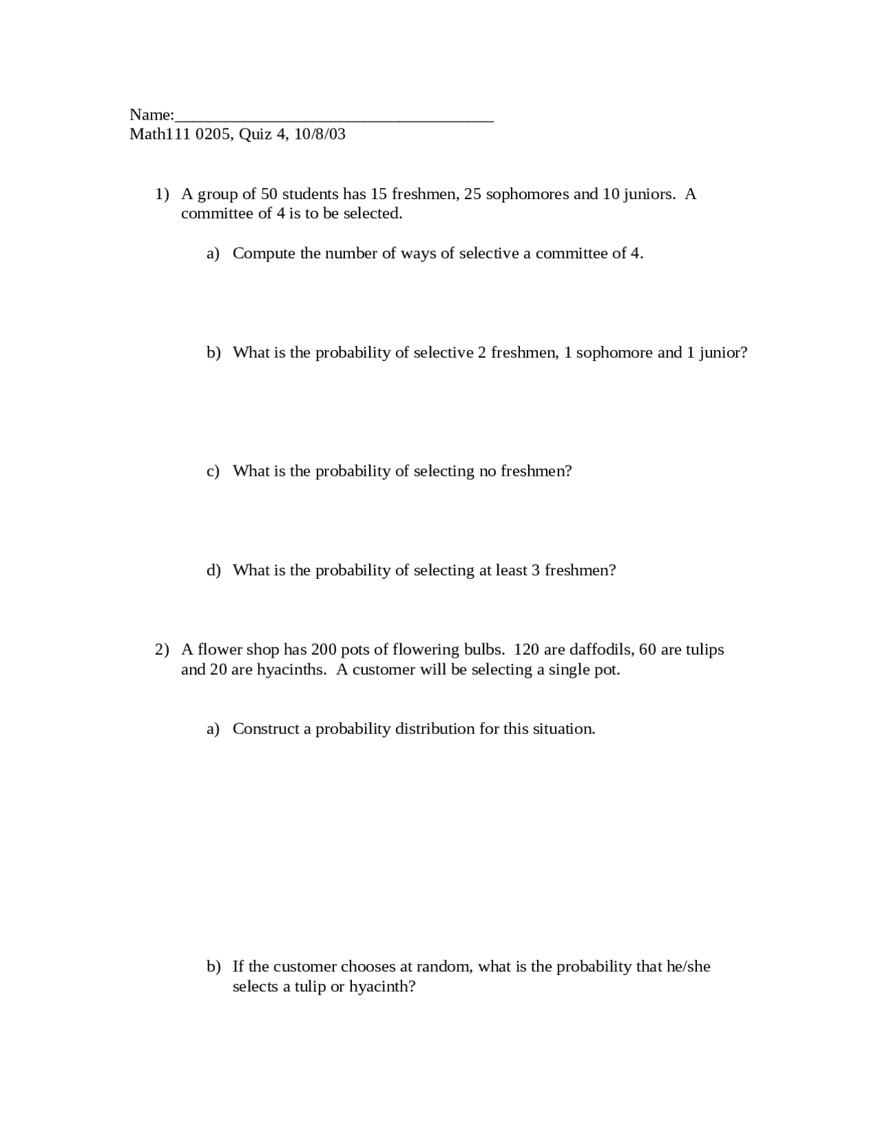 Quiz 4 - Introduction to Probability | MATH 111 - Docsity