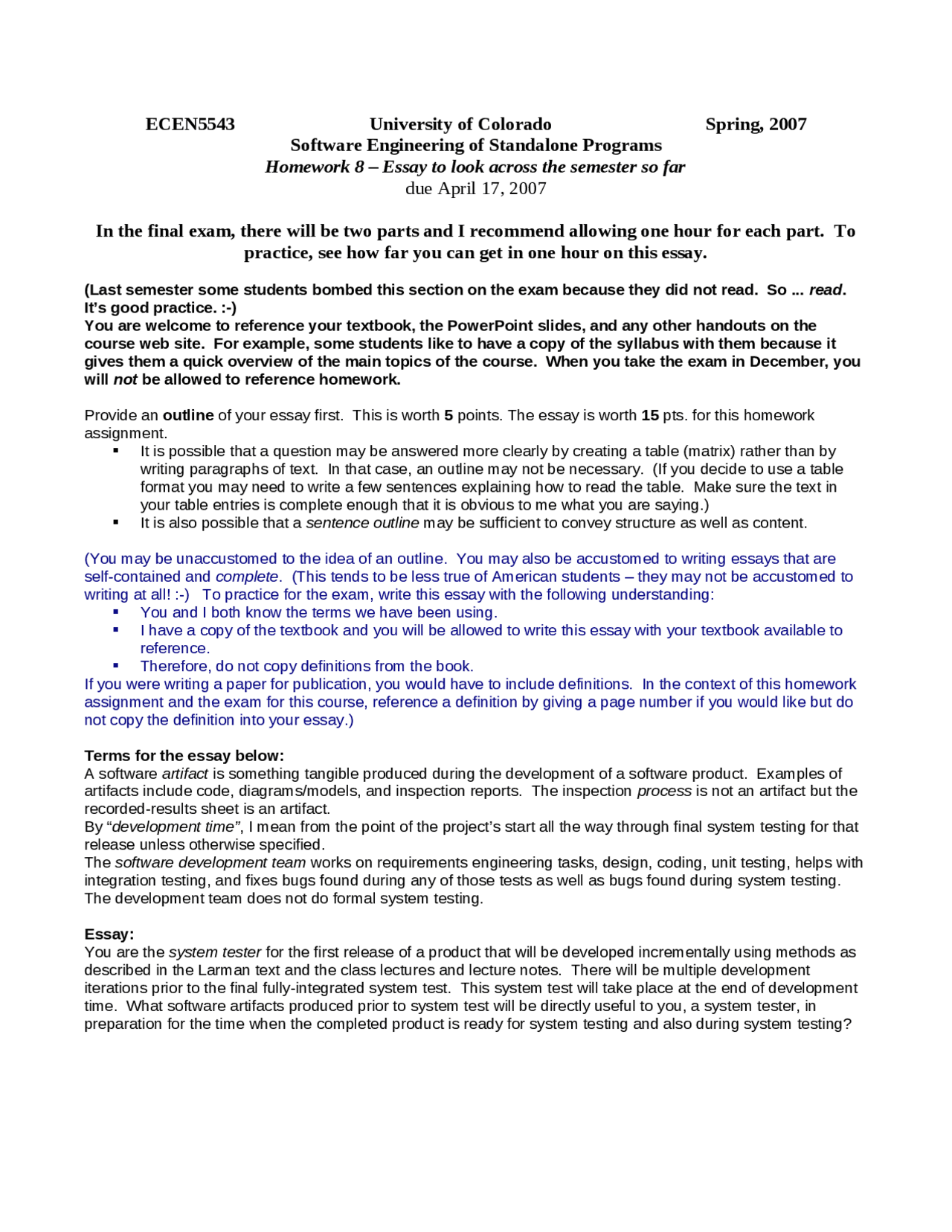 Assignment 8 Software Engineering Of Standalone Programs Ecen 5543