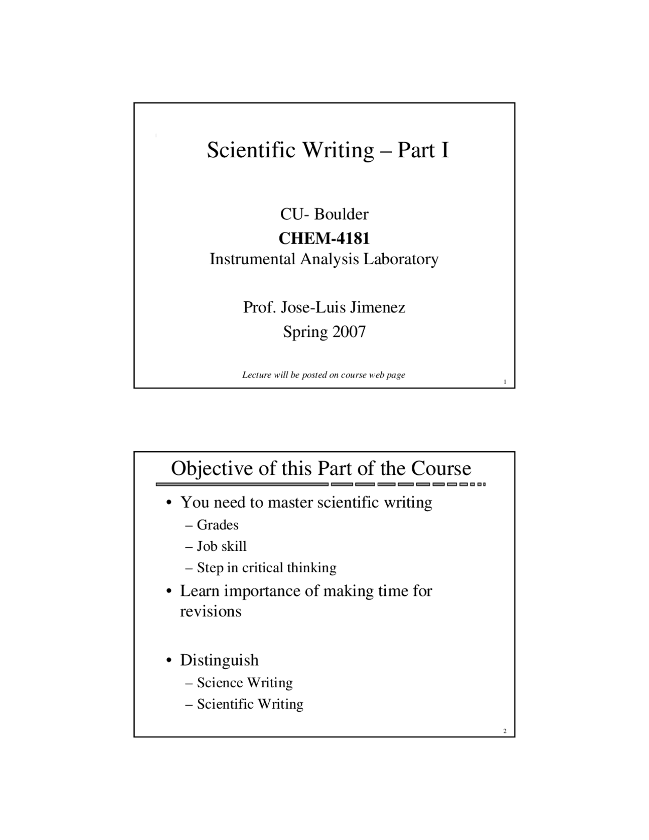 Scientific Writing Part I Lecture Slides Chem 4181 Docsity