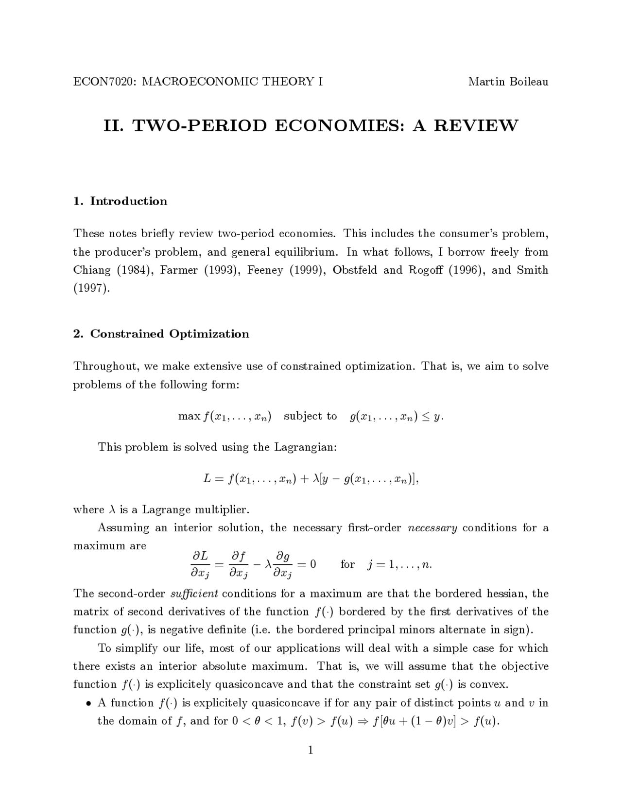 Class Notes For Two Period Economies Macroeconomic Theory I Econ
