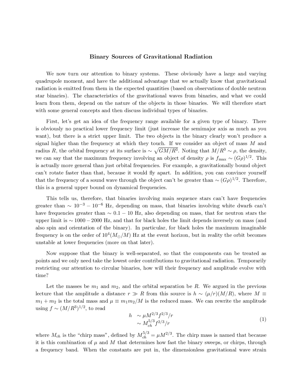 Binary Sources Of Gravitational Radiation Astr 498 Docsity