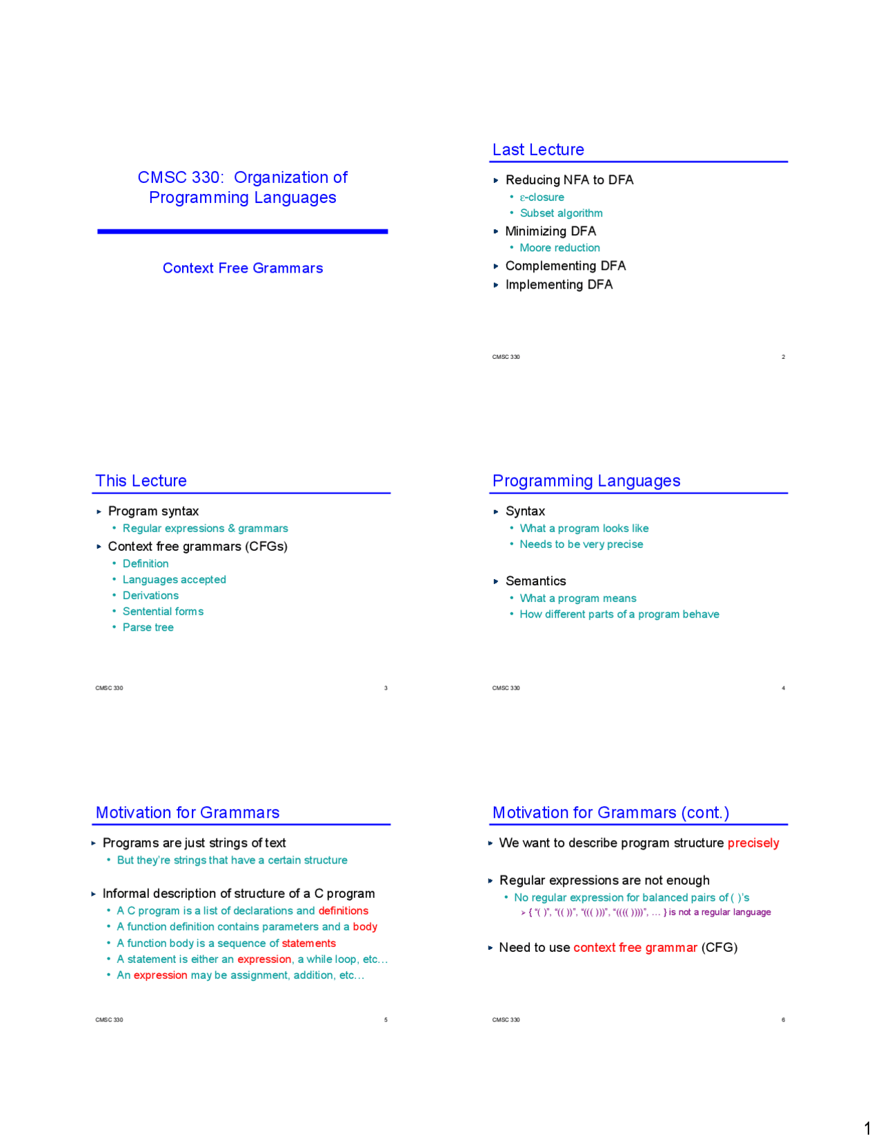 Lecture Slides For Programming Languages And Motivation For Grammars