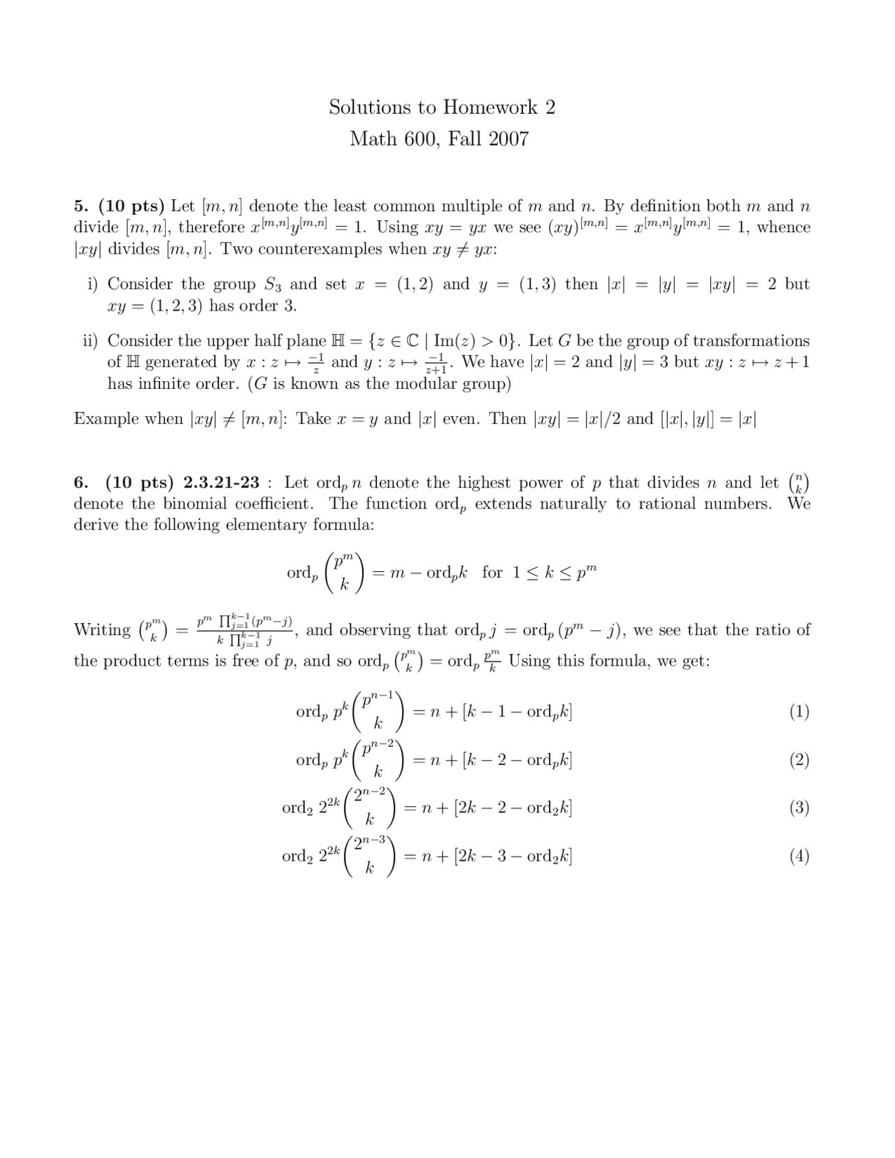Assignment With Solution For Abstract Algebra I Math 600 Docsity