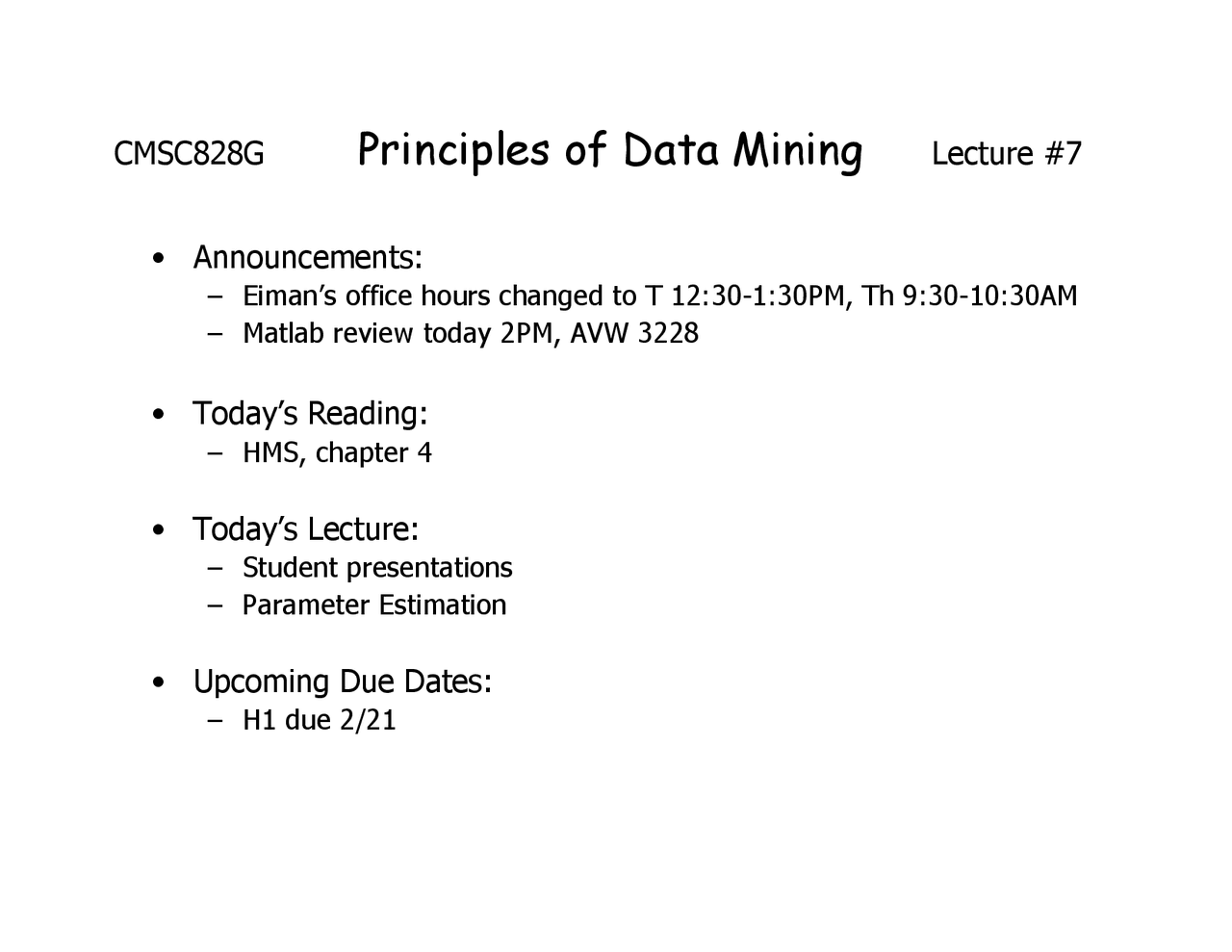 Parameter Estimation Principles Of Data Mining Lecture Slides Cmsc 828g Docsity