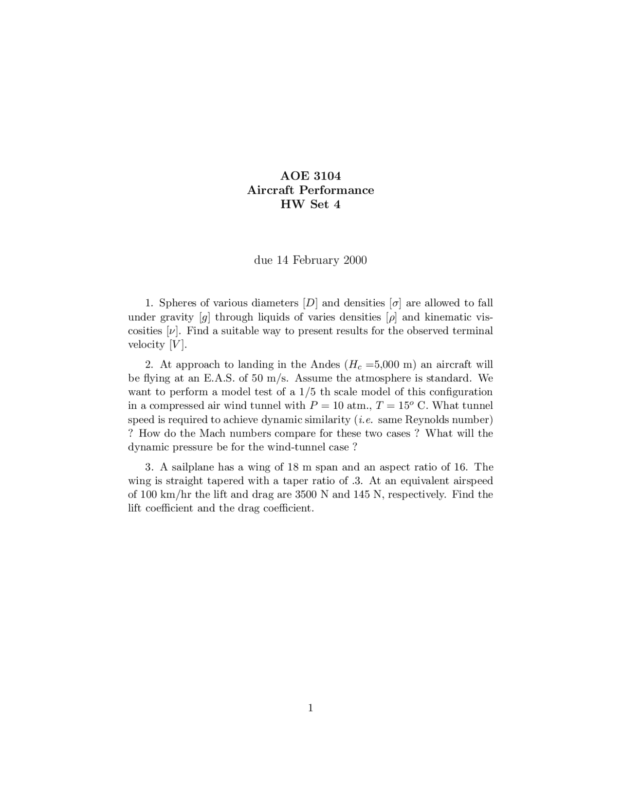 Assignment 4 For Aircraft Performance Aoe 3104 Docsity