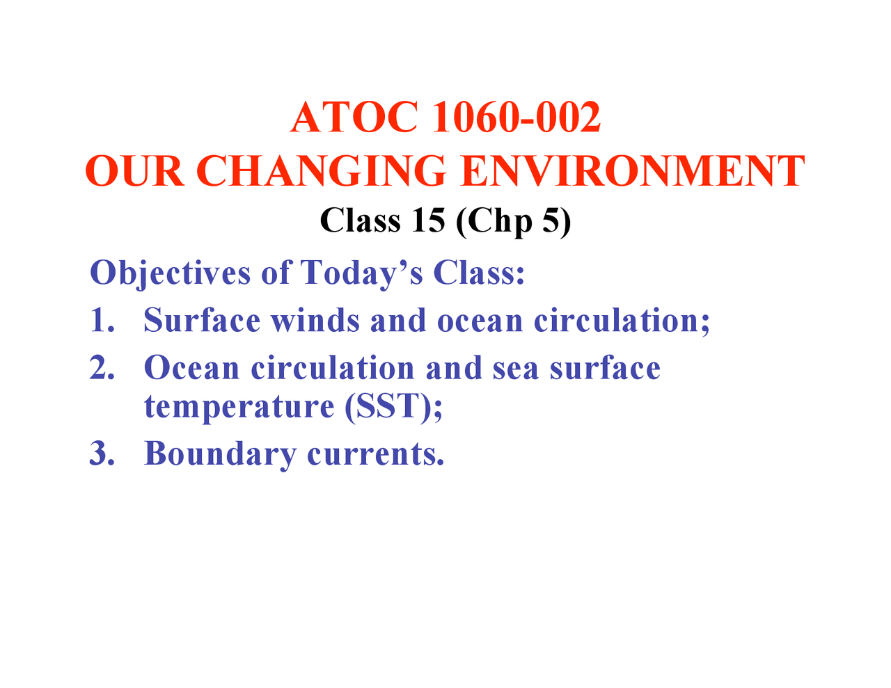 Surface Winds And Ocean Circulation Lecture Slides Atoc 1060 Docsity