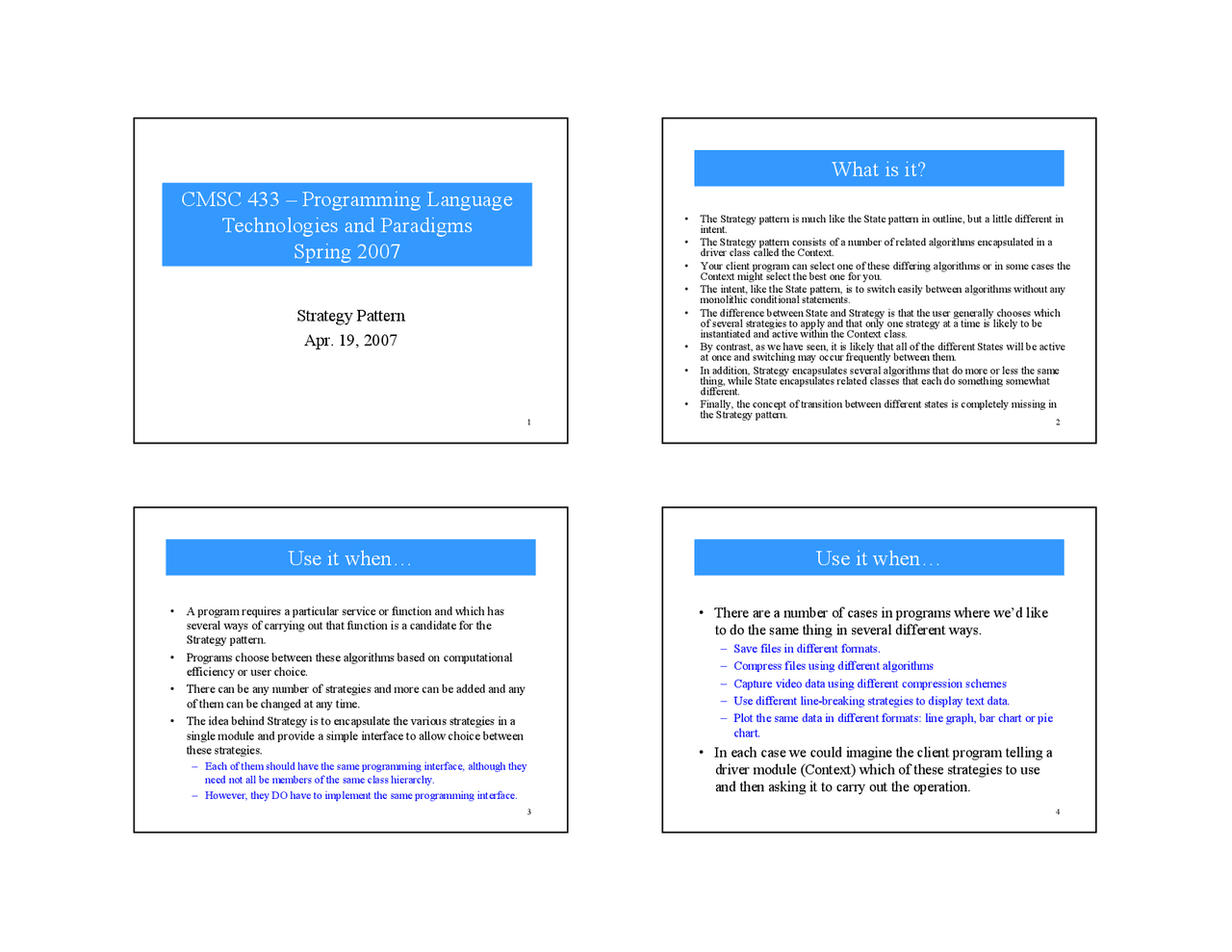 Strategy Pattern Lecture Slides Cmsc 433 Docsity