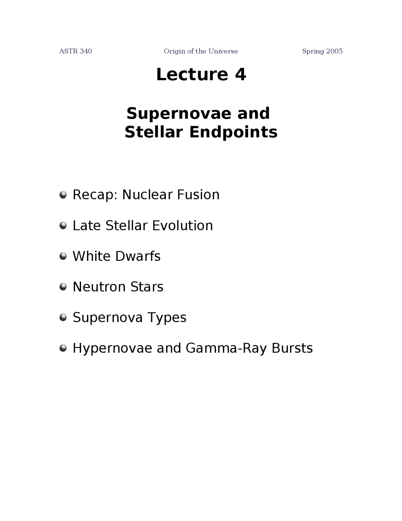 Supernovae And Stellar Endpoints Class Notes Astr 340 Docsity