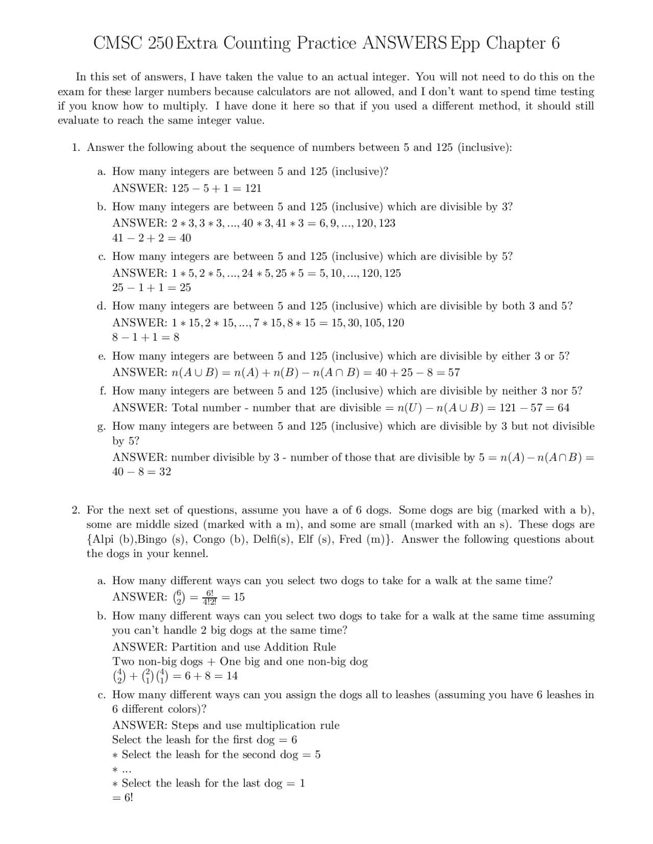 Extra Counting Practice Discrete Structures Solved Exercise Cmsc 250 Docsity
