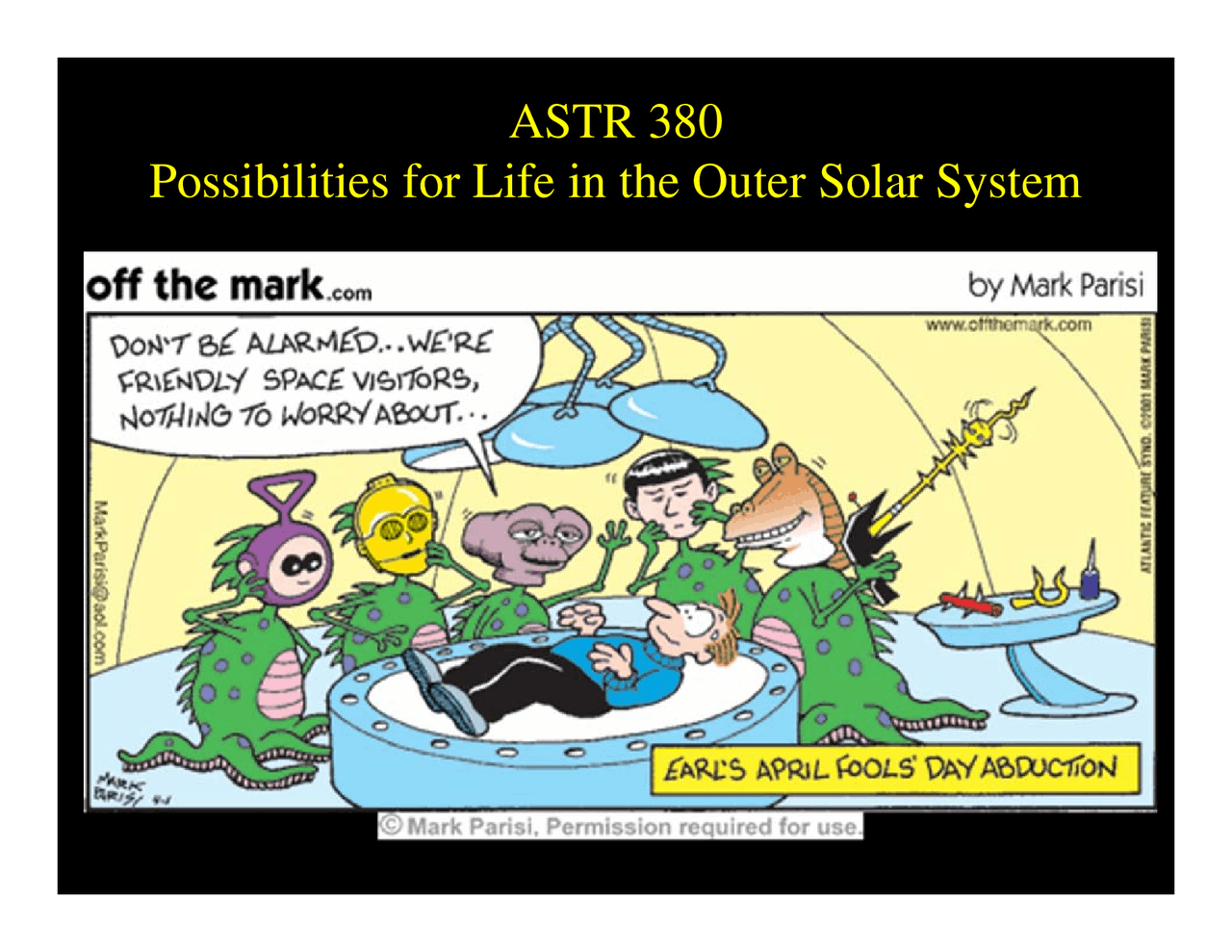 Possibilities For Life In The Outer Solar System Lecture Notes Astr