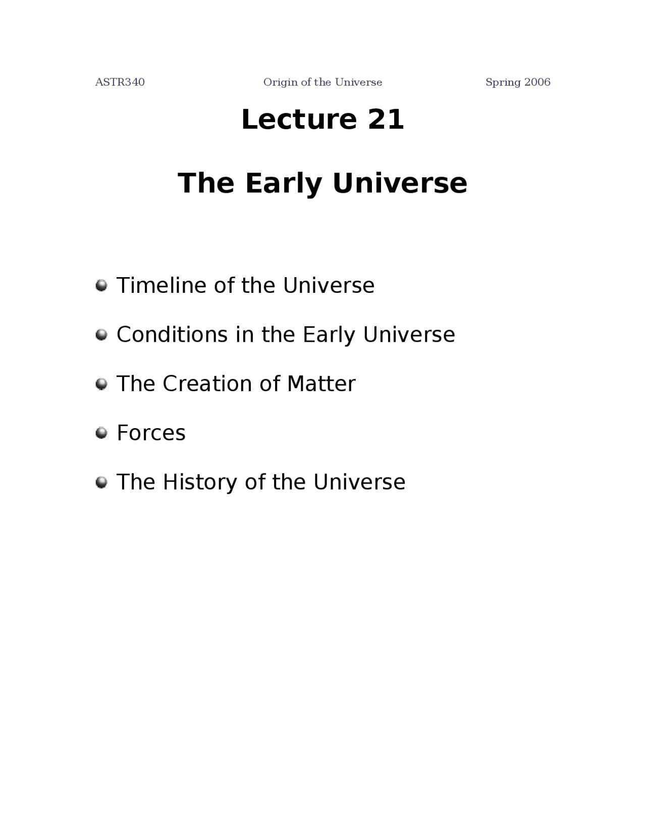 The Early Universe Class Notes Astr 340 Docsity