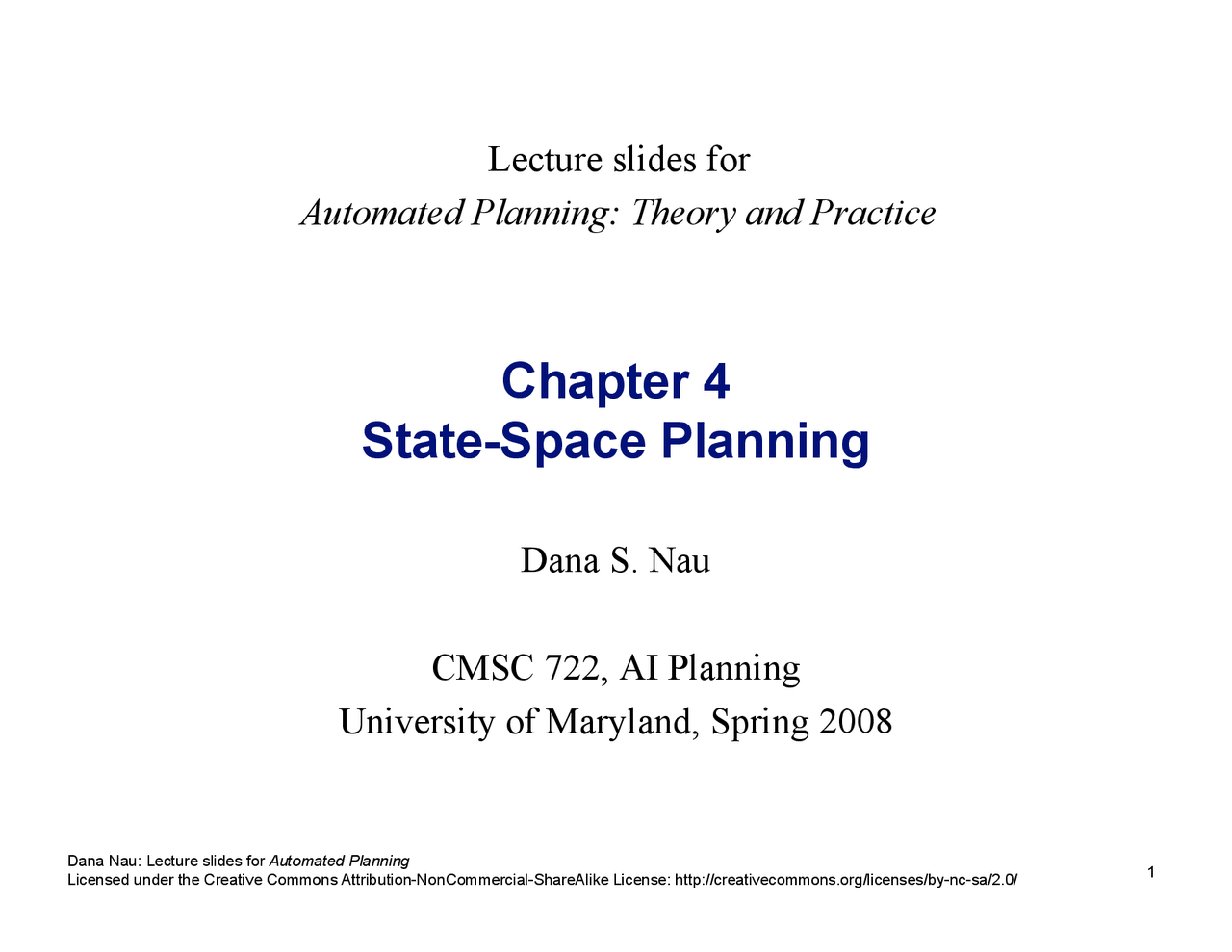 State Space Planning Lecture Slides Cmsc 722 Docsity