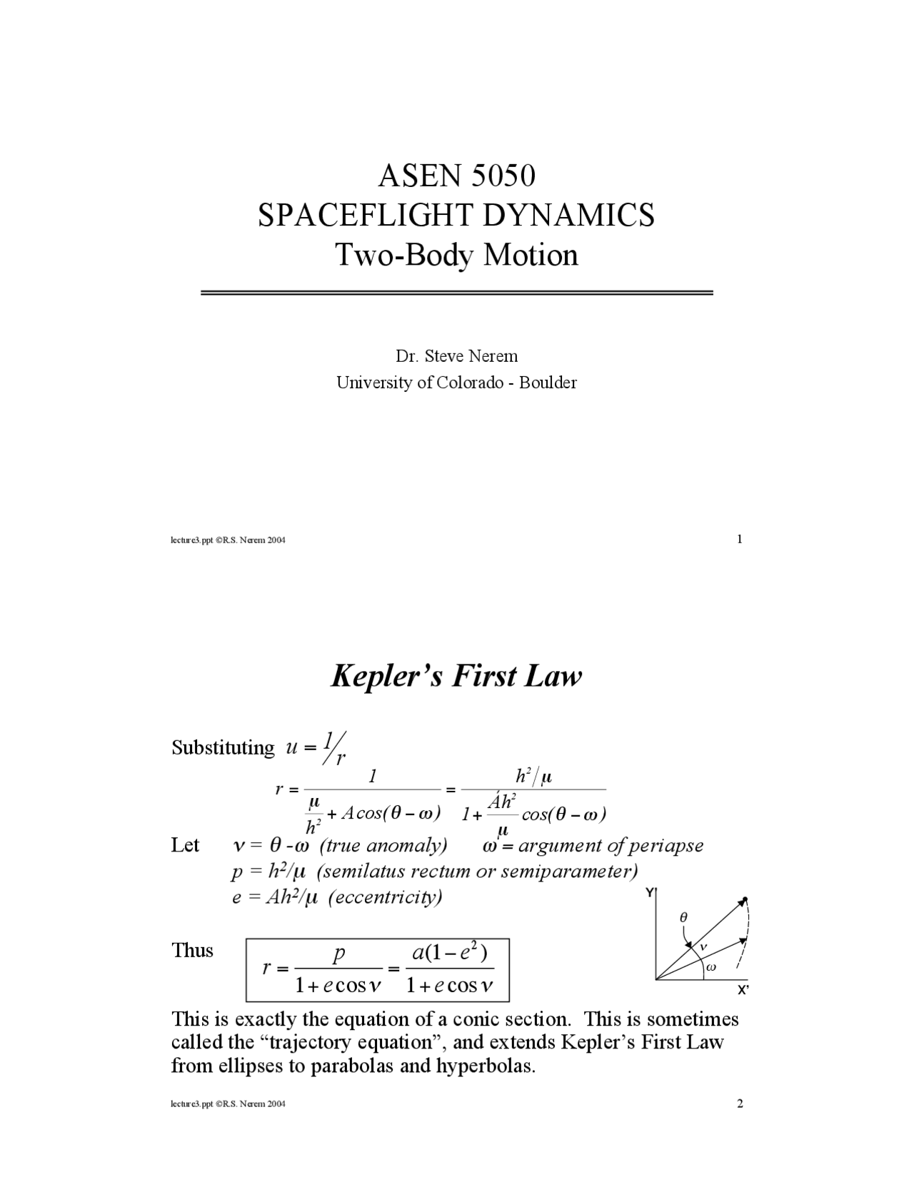 Two Body Motion - Space Flight Dynamics | ASEN 5050 - Docsity