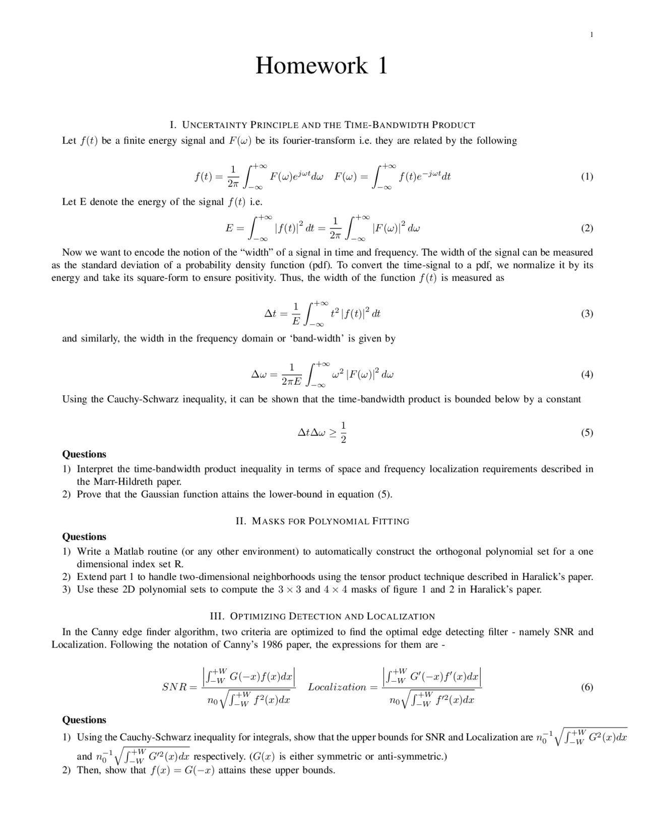 Homework 1 for Image Understanding | ENEE 731 - Docsity