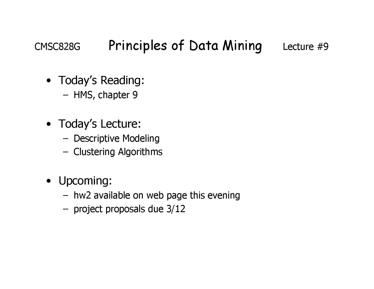 Descriptive Modeling Clustering Algorithms Lecture Notes Cmsc 828g