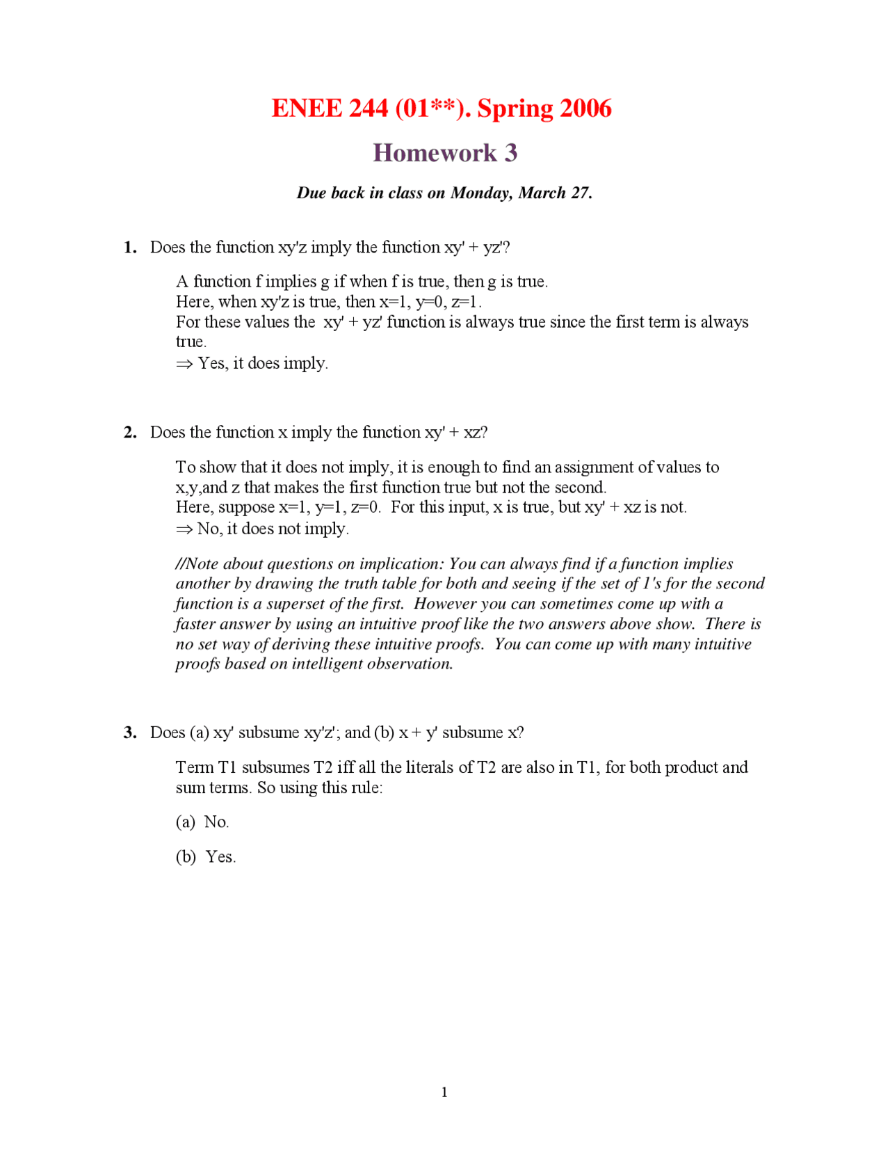 Homework 3 Digital Logic Design Enee 244 Docsity