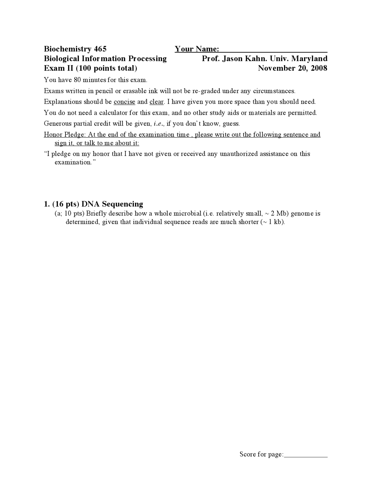 Exam 2 Questions Biochemistry Iii 2008 Bchm 465 Docsity