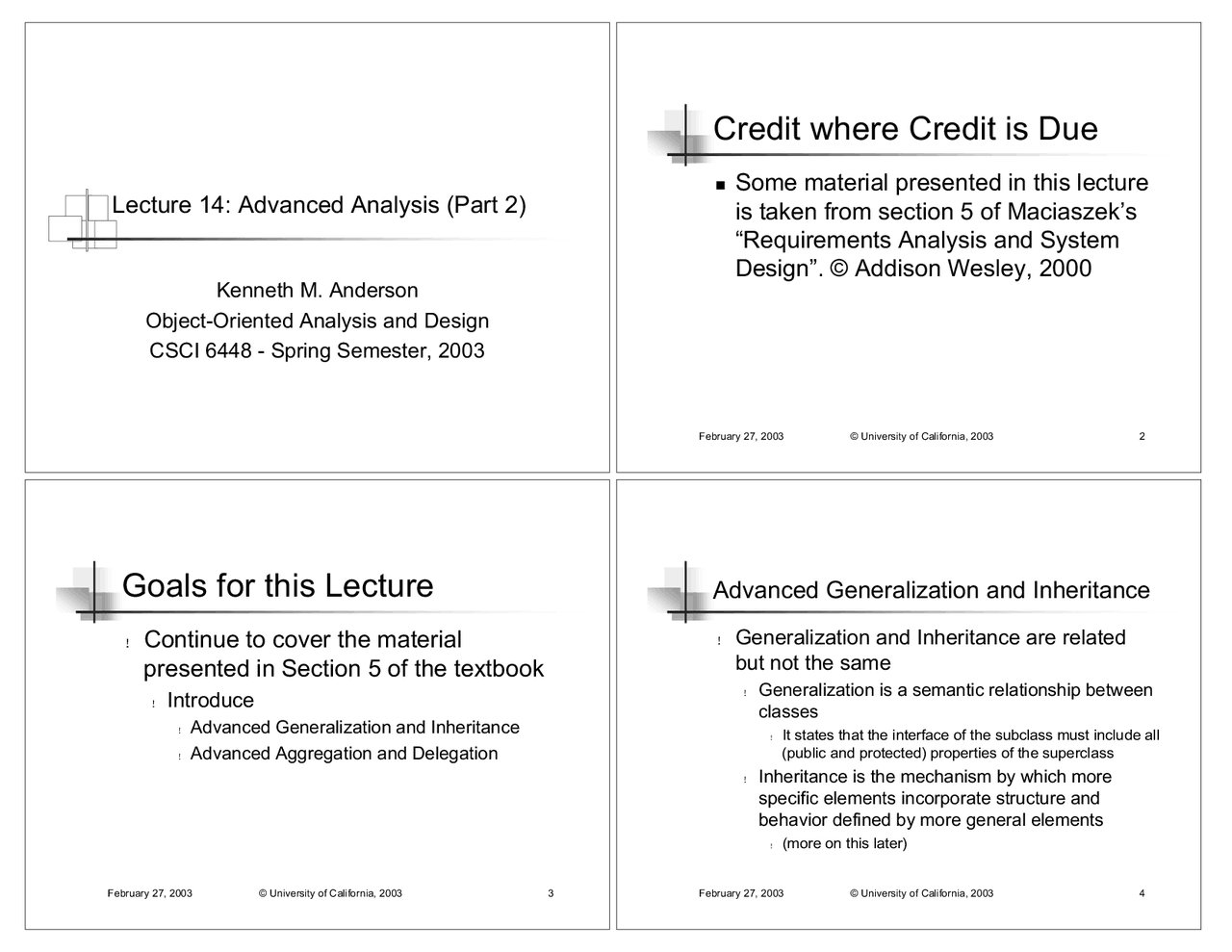 Lecture Slides On Advanced Analysis Analysis And Design Csci 6448 Docsity