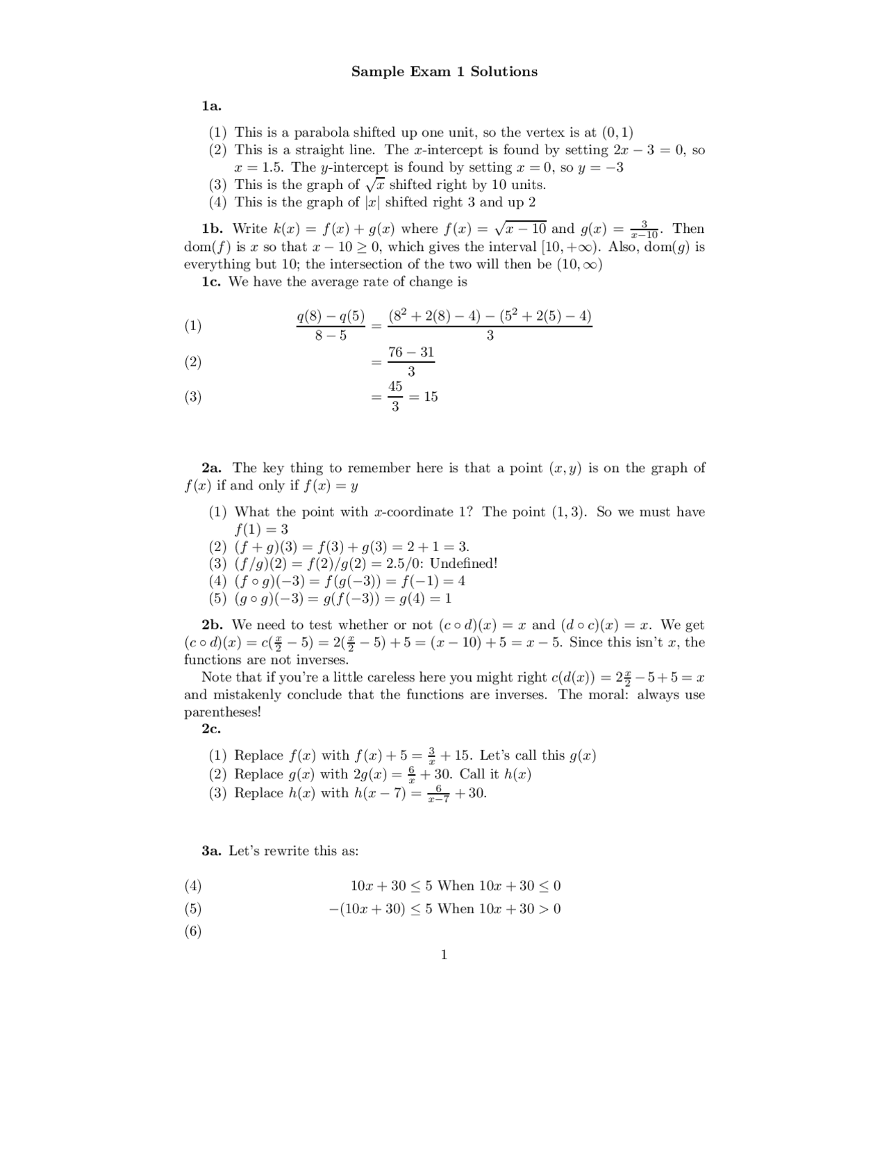 Sample Exam 1 Solutions Precalculus Math 115 Docsity