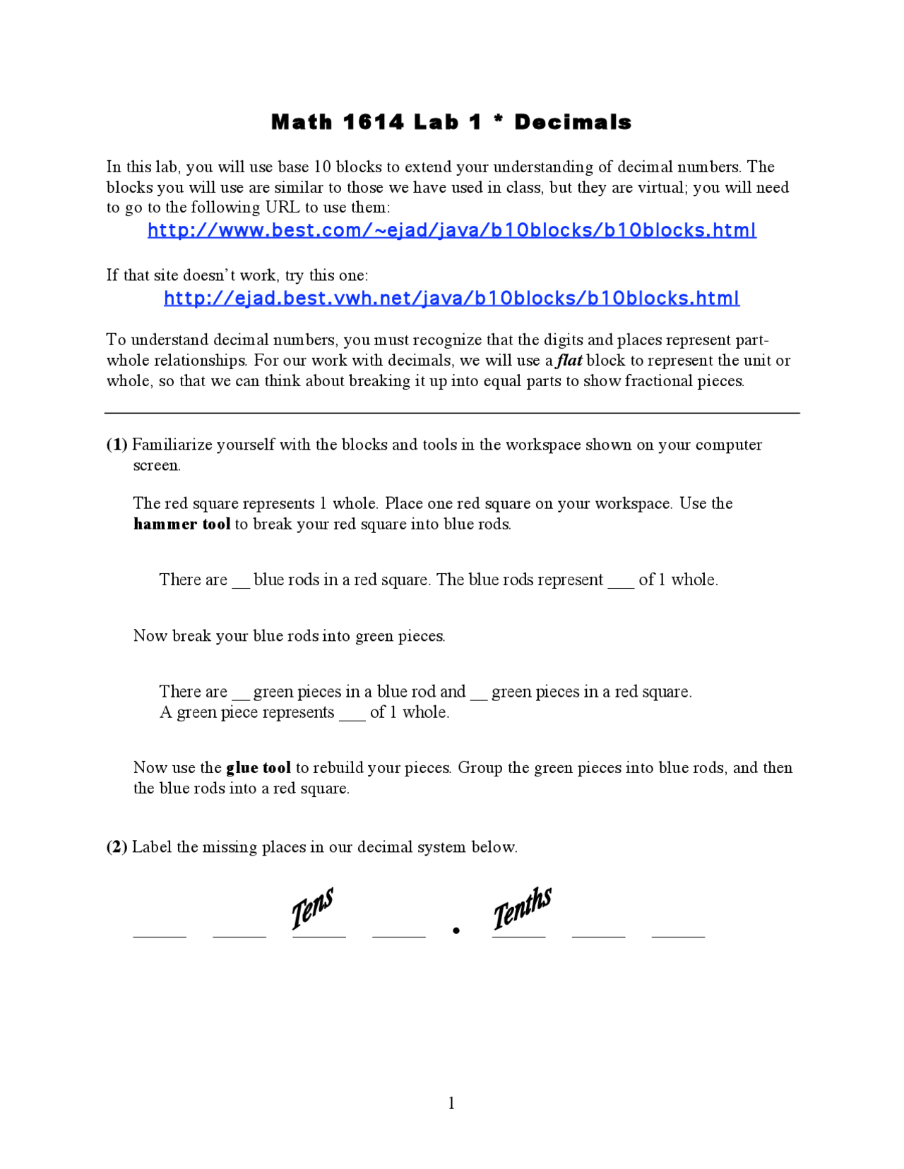 Lab 1 Questions Number And Computing For Teachers Math 1614 Docsity