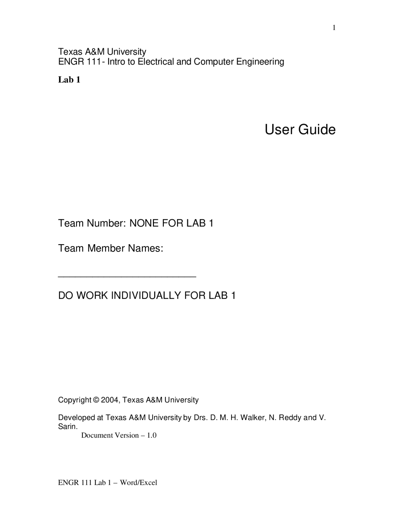 Lab 1 Introduction To Electrical And Computer Engineering Engr 111 Docsity