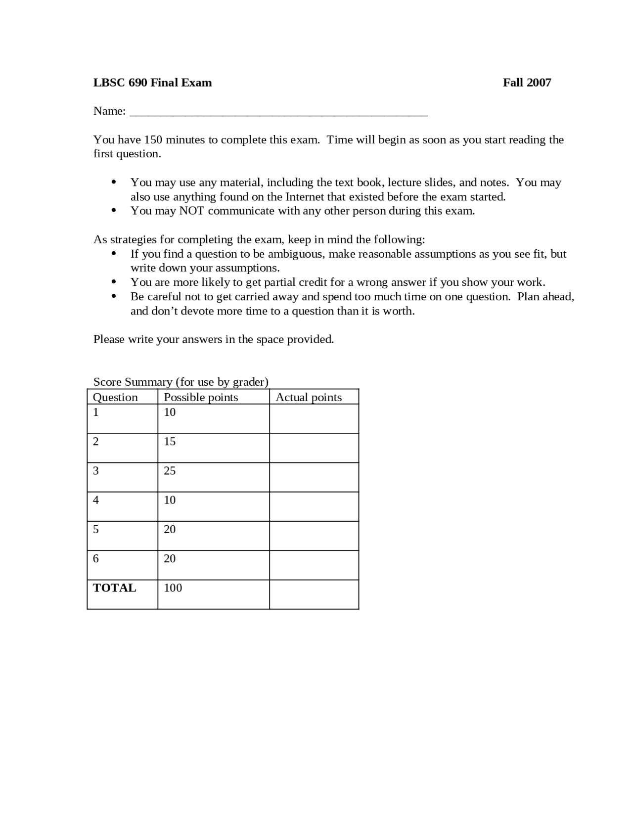 6 Questions Of Information Technology Final Exam Lbsc 690 Docsity