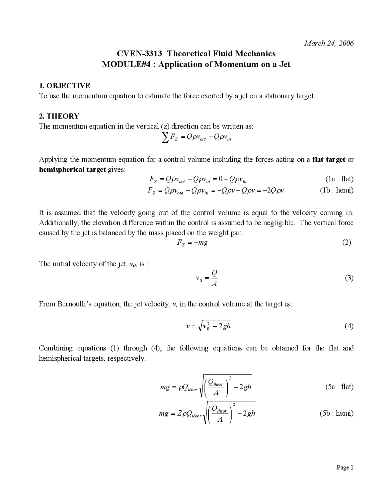 Application Of Momentum On A Jet Assignment 4 Cven 3313 Docsity