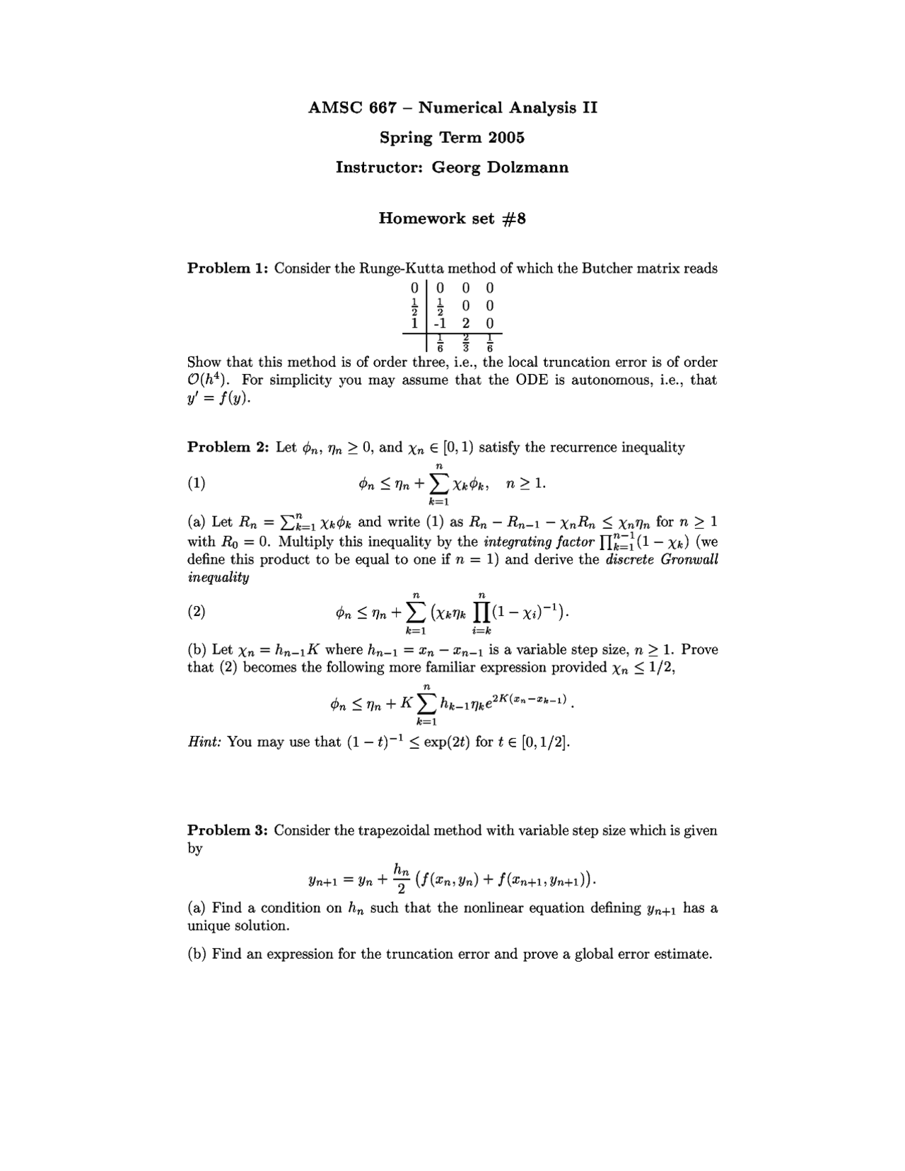 Numerical Analysis Ii Homework Set 8 Amsc 667 Docsity