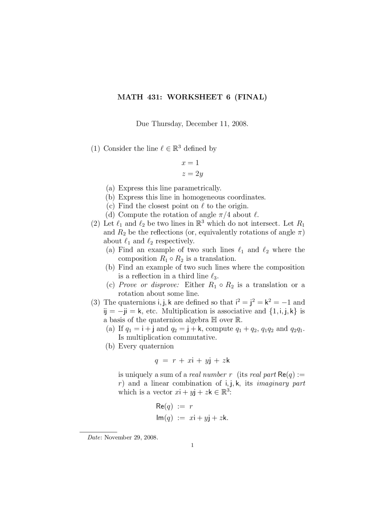 Solved Questions on Reverse Conjugation Multiplication - Worksheet 6 | MATH 431 - Docsity