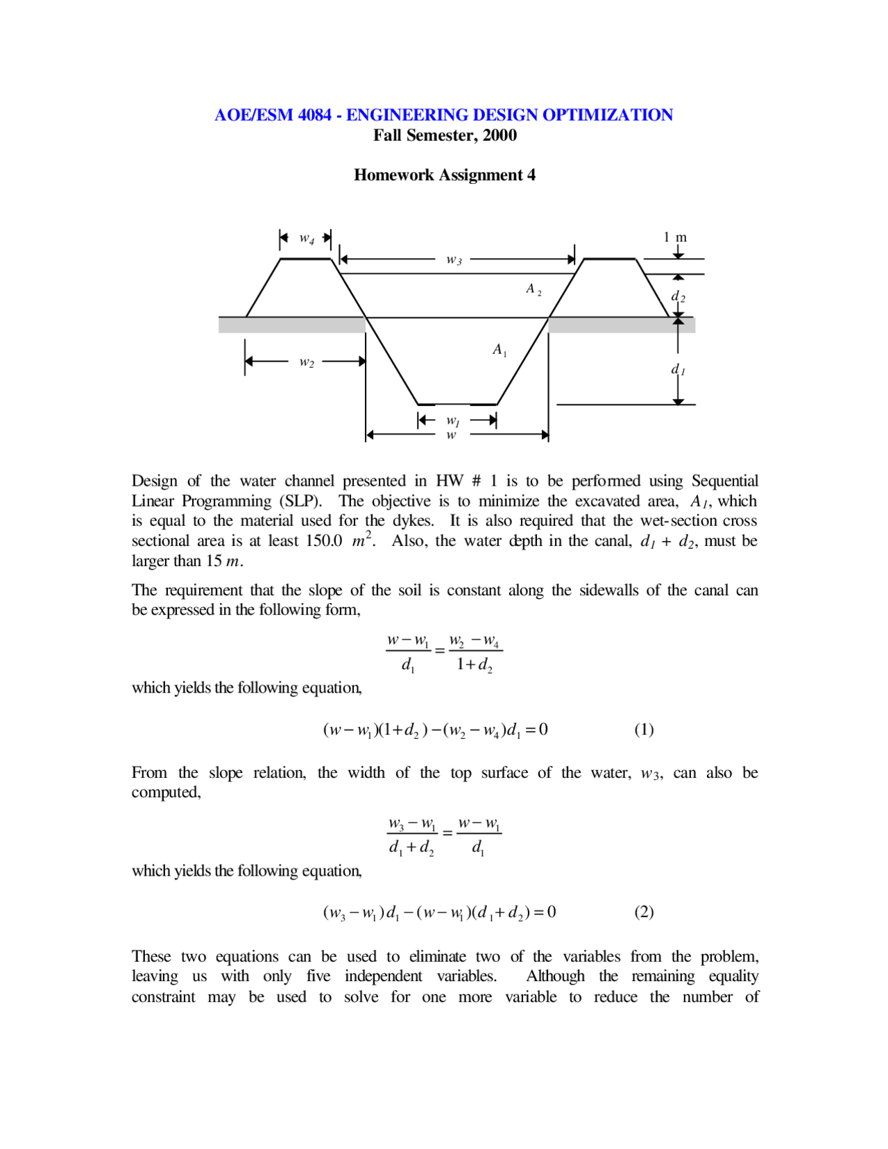 Homework Assignment 4 Engineering Design Optimization Esm 4084