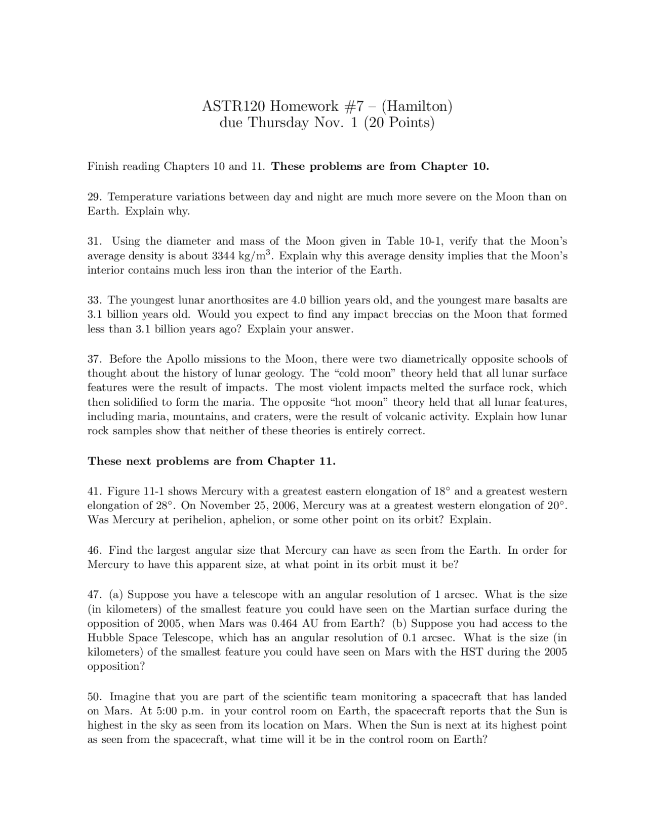 Temperature Variations Homework 7 Problems Astr 120 Docsity