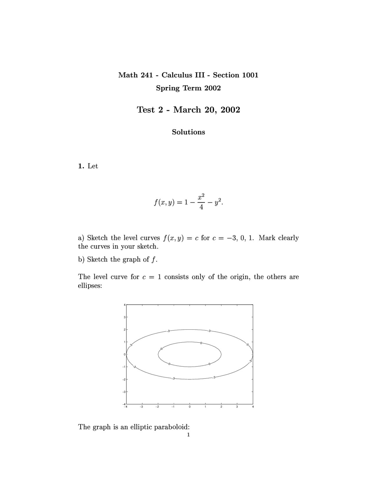 Calculus Iii Exam 2 Solutions Math 241 Docsity