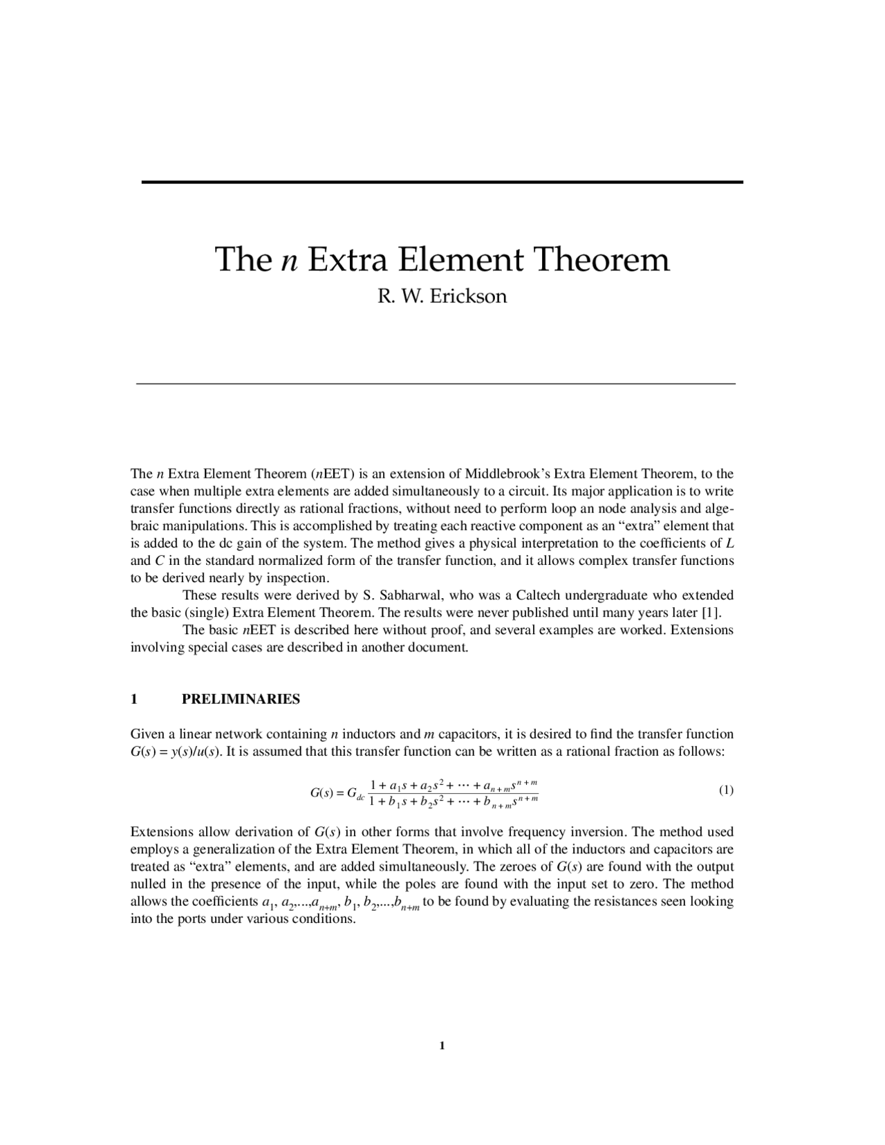 The N Extra Elements Theorem Analog Ic Design Ecen 4827 Docsity