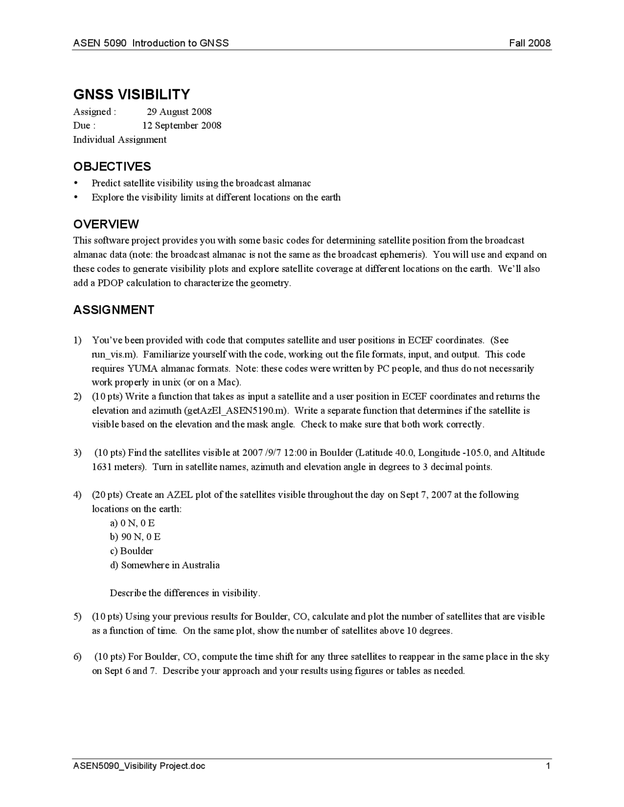 Matlab Software Introduction To Global Navigation Satellite Systems Asen 5090 Docsity