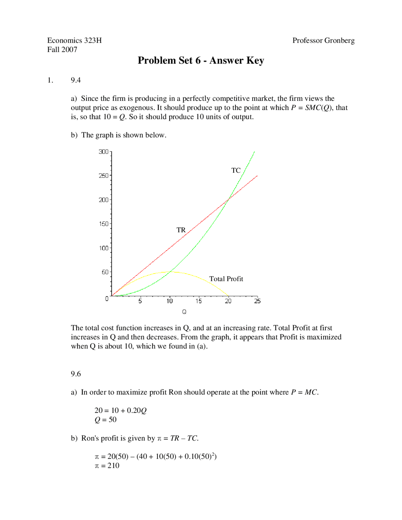 Problem Set 6 Answer Key Microeconomic Theory Econ 323 Docsity