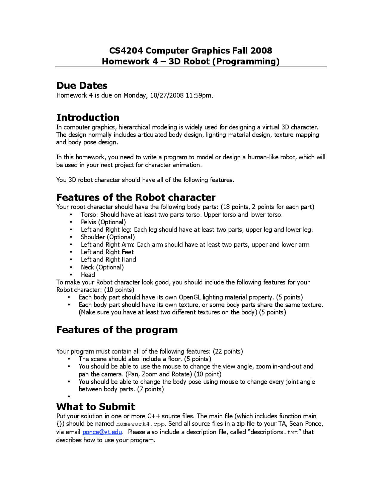3d Robot Homework 4 Computer Graphics Cs 4204 Docsity