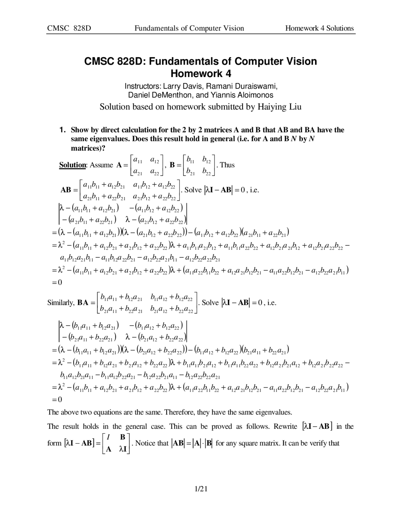 Fundamentals Of Computer Vision Solved Homework 4 Cmsc 828d