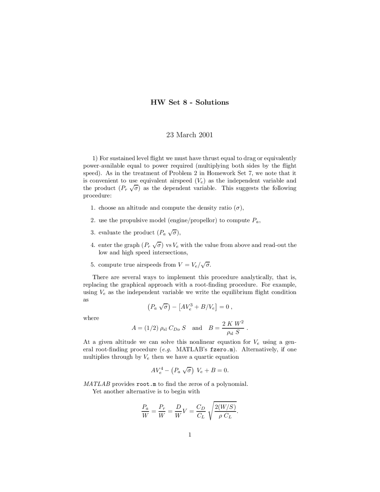 Aircraft Performance Homework 8 With Solutions Aoe 3104 Docsity
