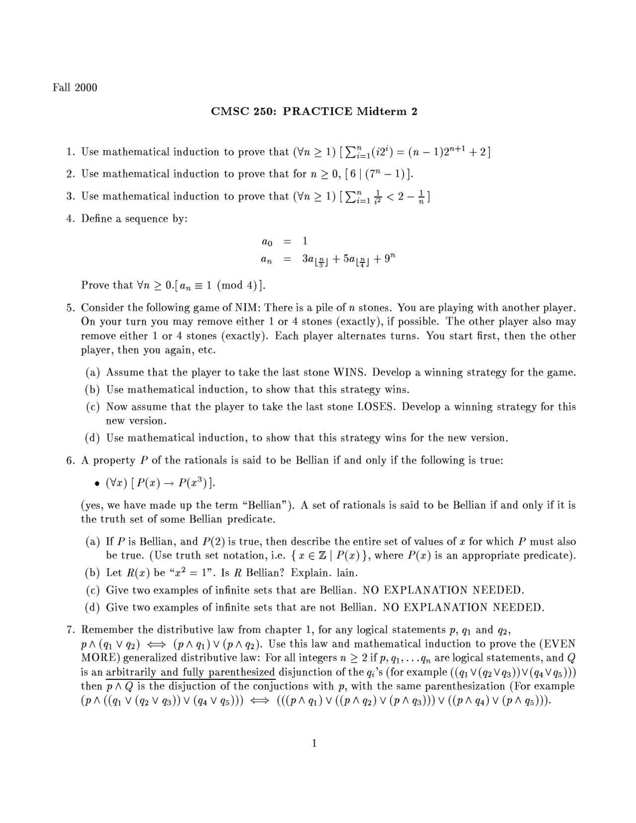 7 Practice Problems On Discrete Mathematics Structure Exam 2 Cmsc