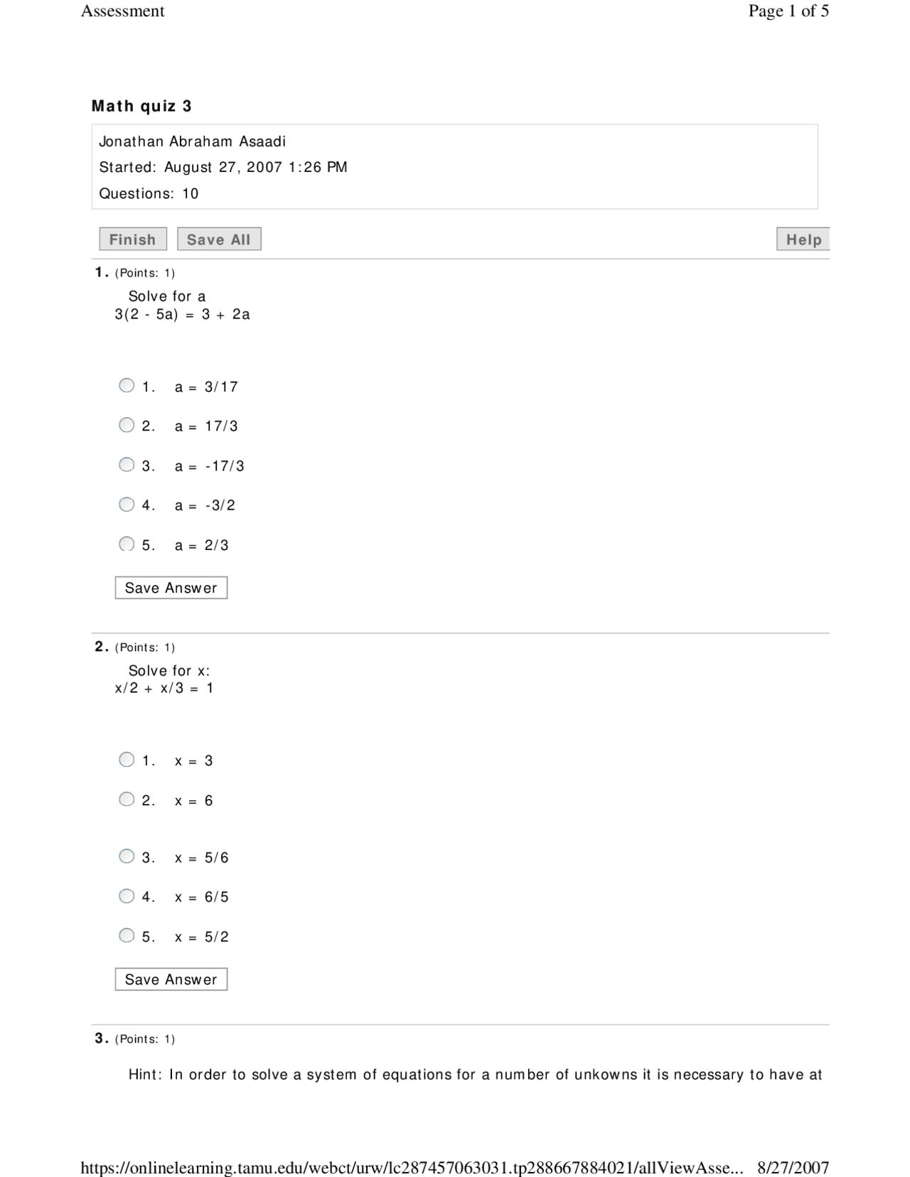Multiple Choice Questions for Assessment Quiz 3 on Mechanics | PHYS 218 ...