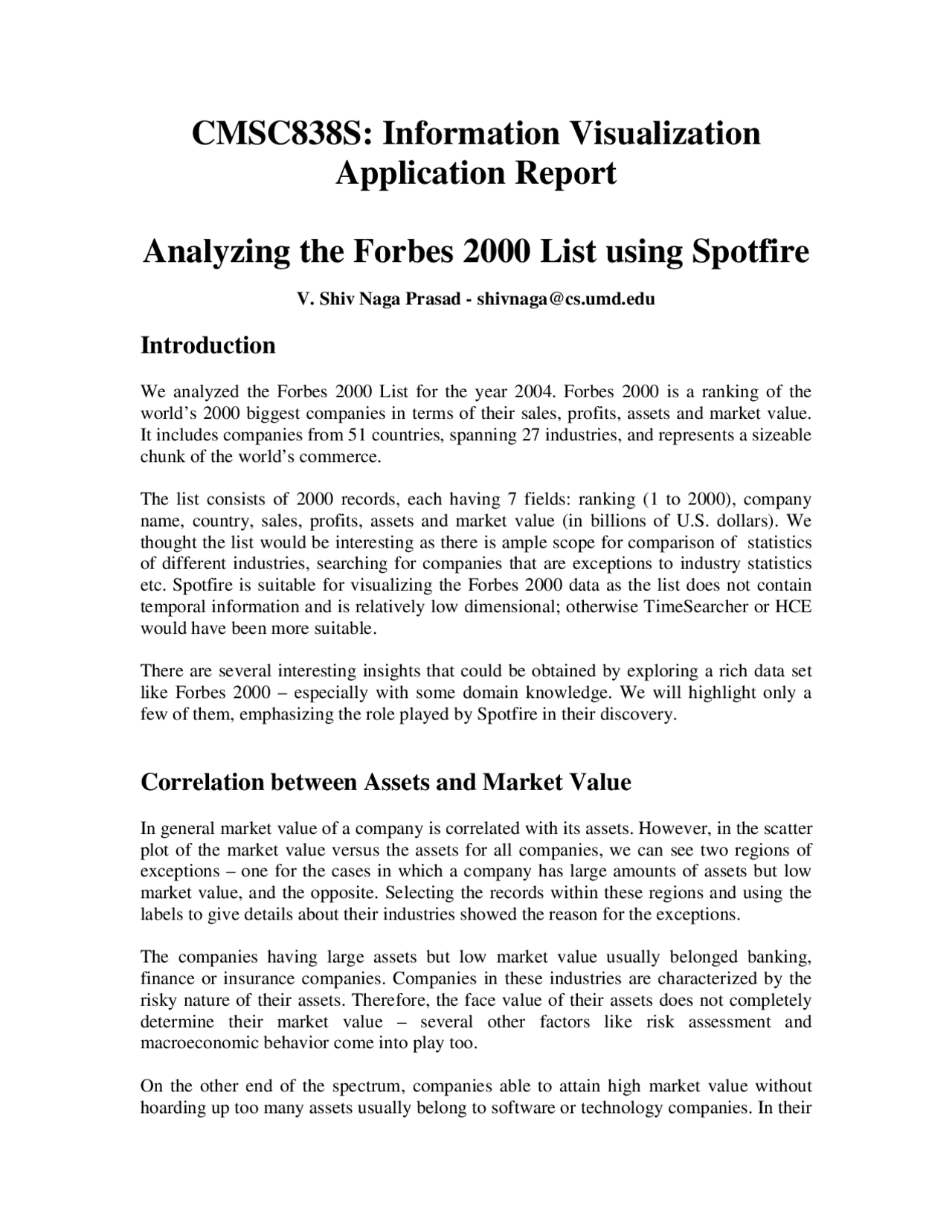 Analyzing The Forbes 2000 List Using Spotfire Application Report