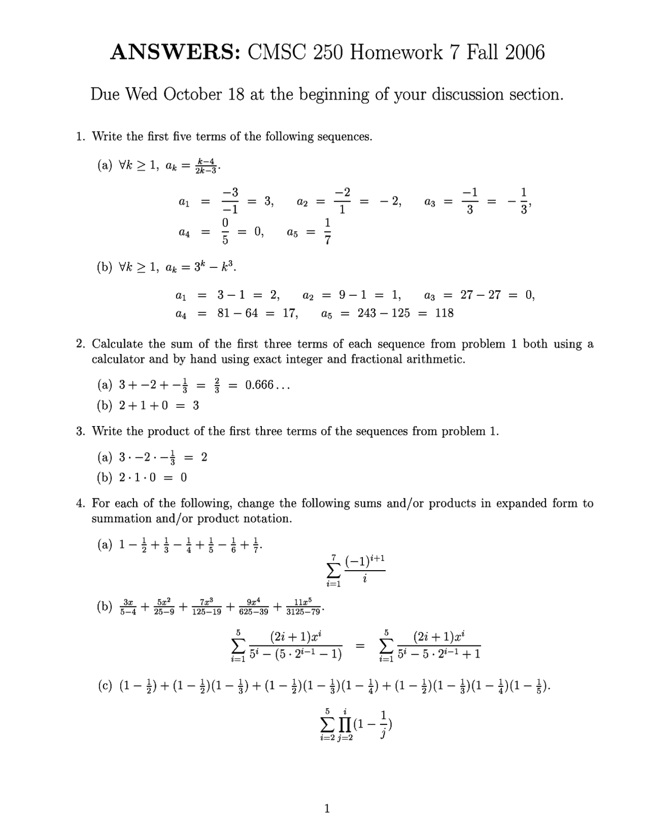 Complete Addition And Product Sequences Assignment Cmsc 250 Docsity