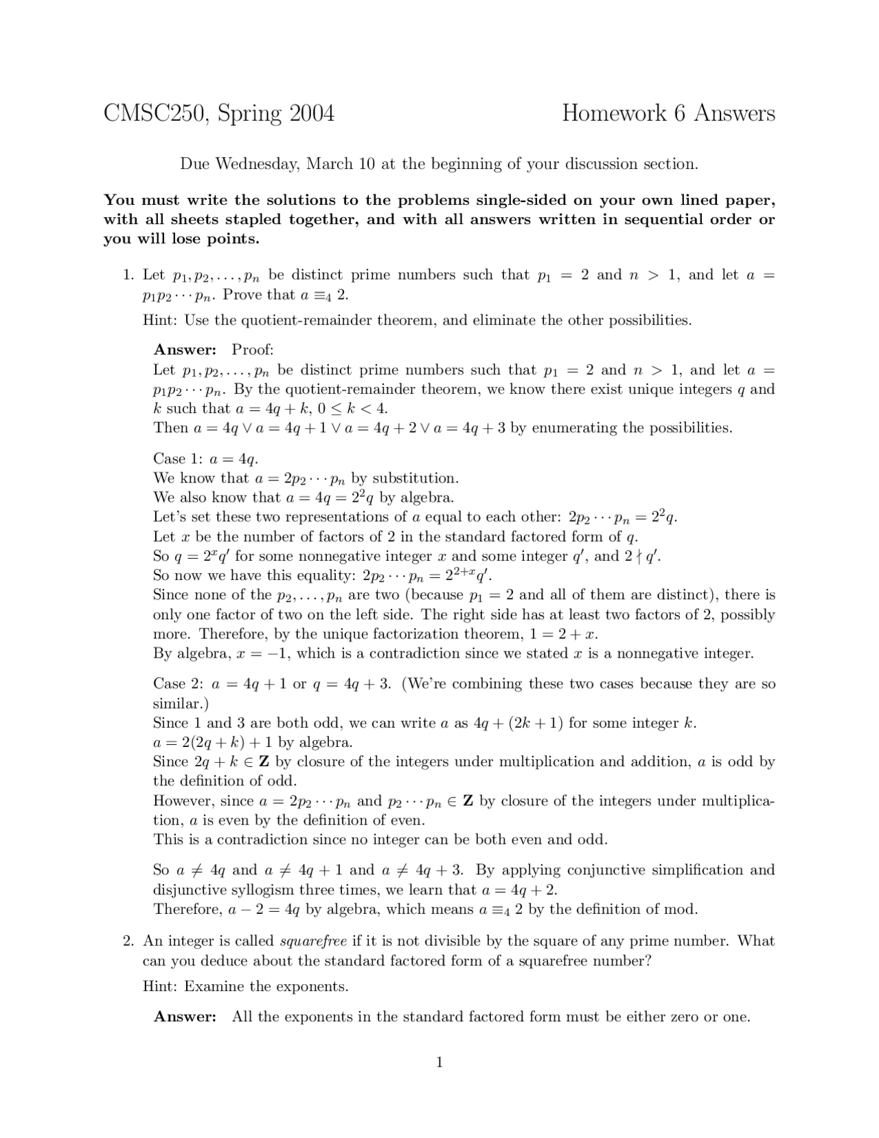 Homework 6 With Solution Discrete Structures Cmsc 250 Docsity