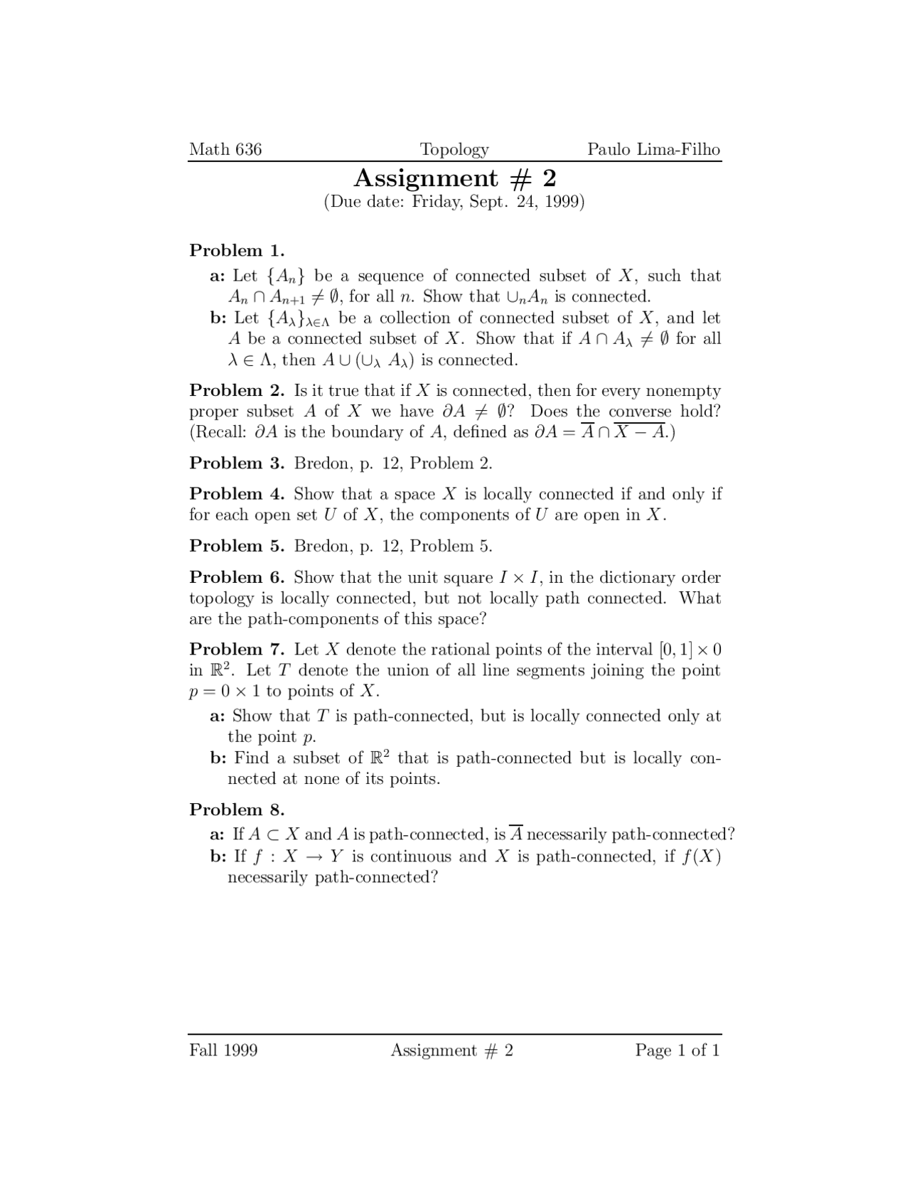 8 Problems On The Topology Path Connection Homework 2 Math 636