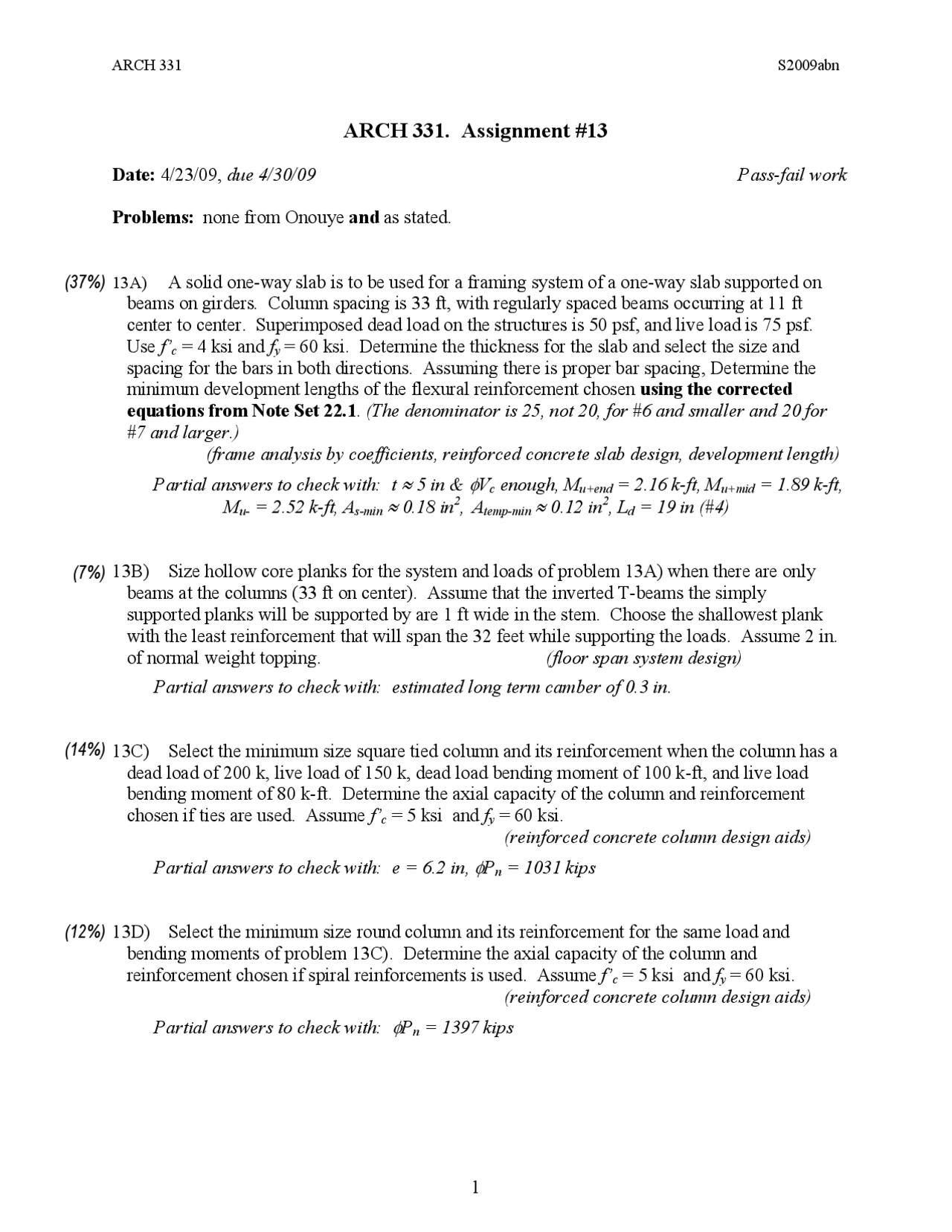 Questions With Answers Assignment 13 Architecture Structures Arch 331 Docsity