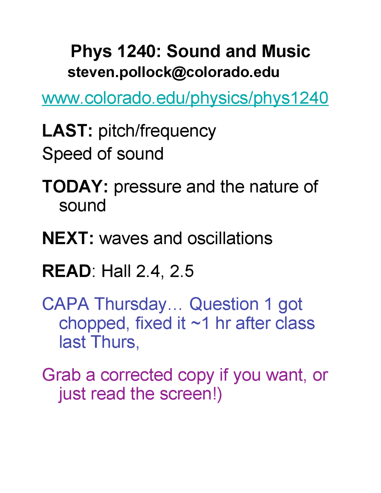 Lecture Slides On Sound And Music Phys 1240 Docsity